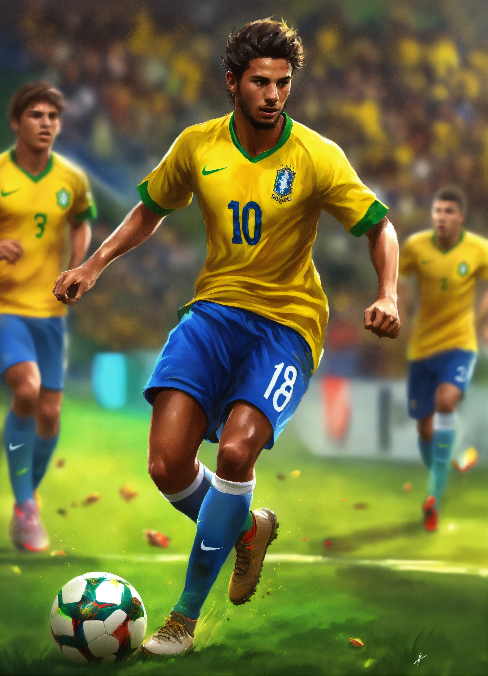 Lexica - Brasilian soccer player digital art, realistic painting, dnd ...