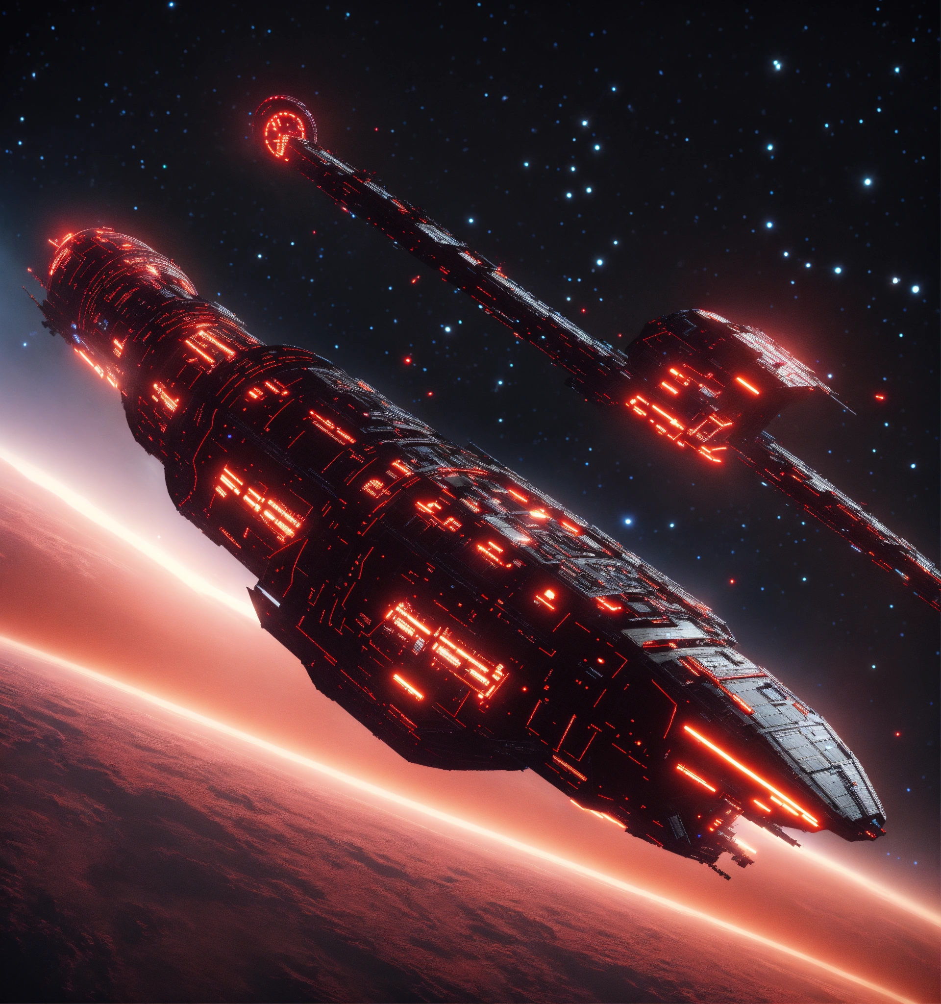 Lexica - Zoom out on fleet of long black organic worm like space ships ...