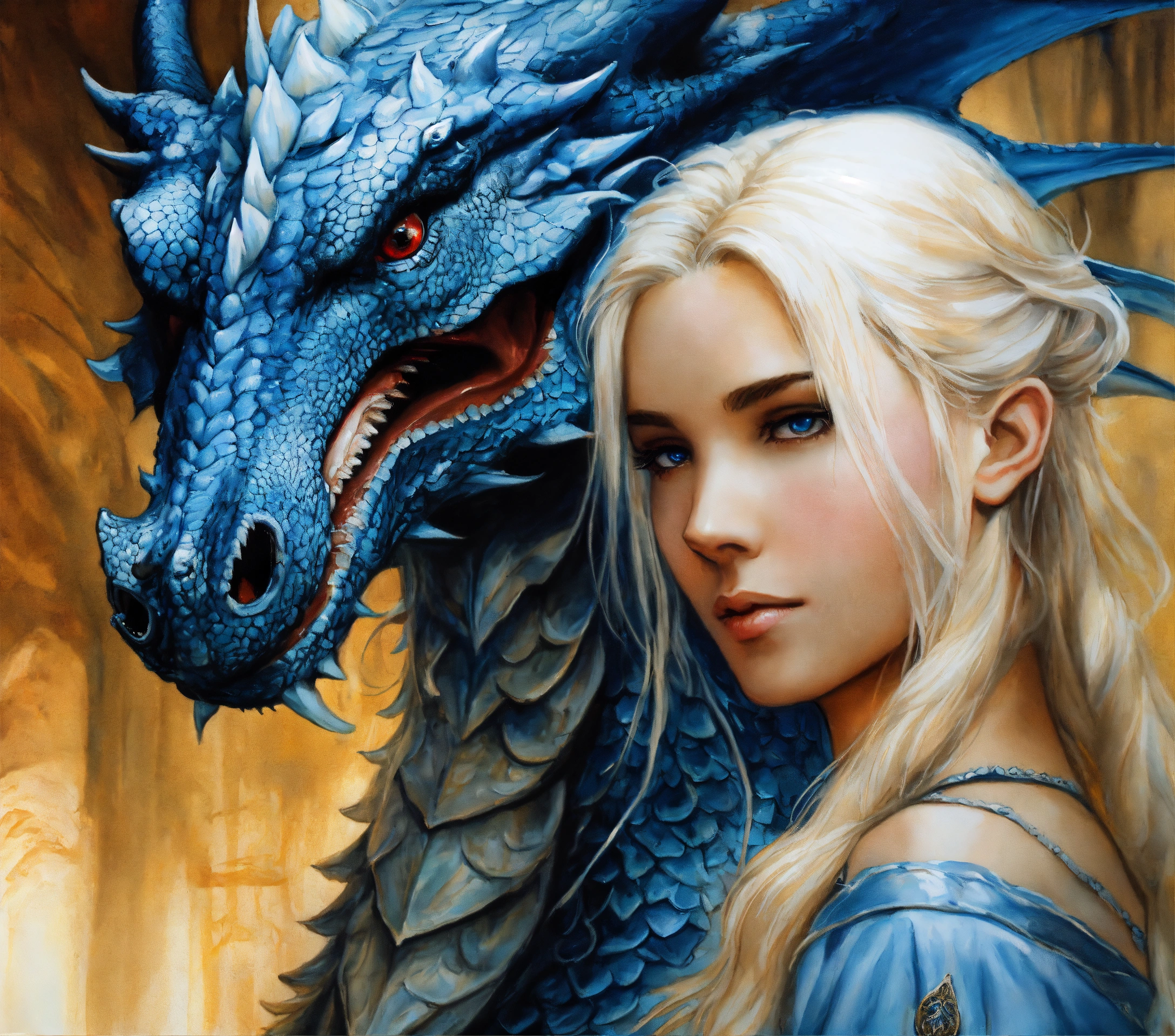 Lexica - Painting of a giant magnificent blue dragon head with a 15 ...