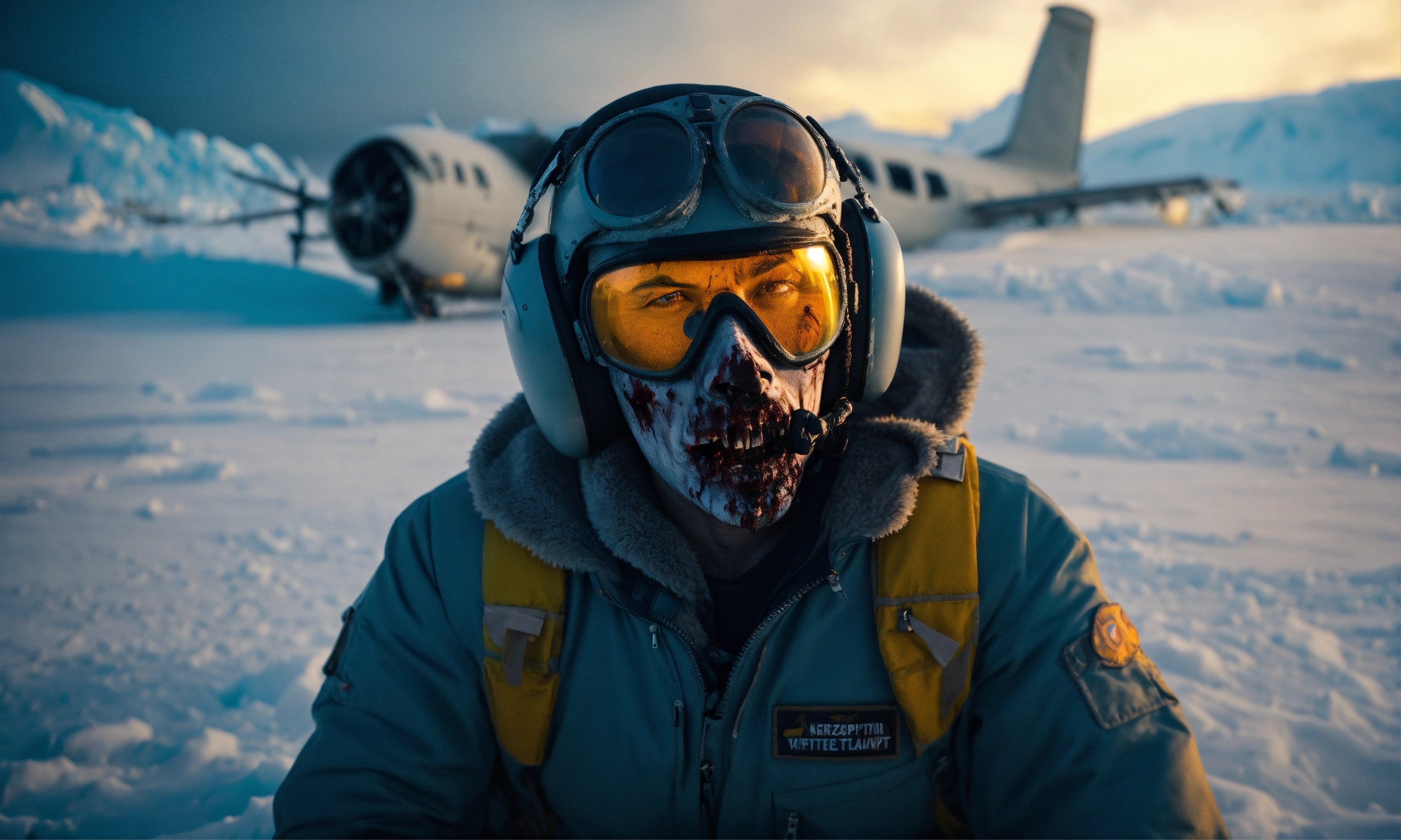 Lexica - Scary zombie-pilot sitting near crashed plane in Antarctica ...