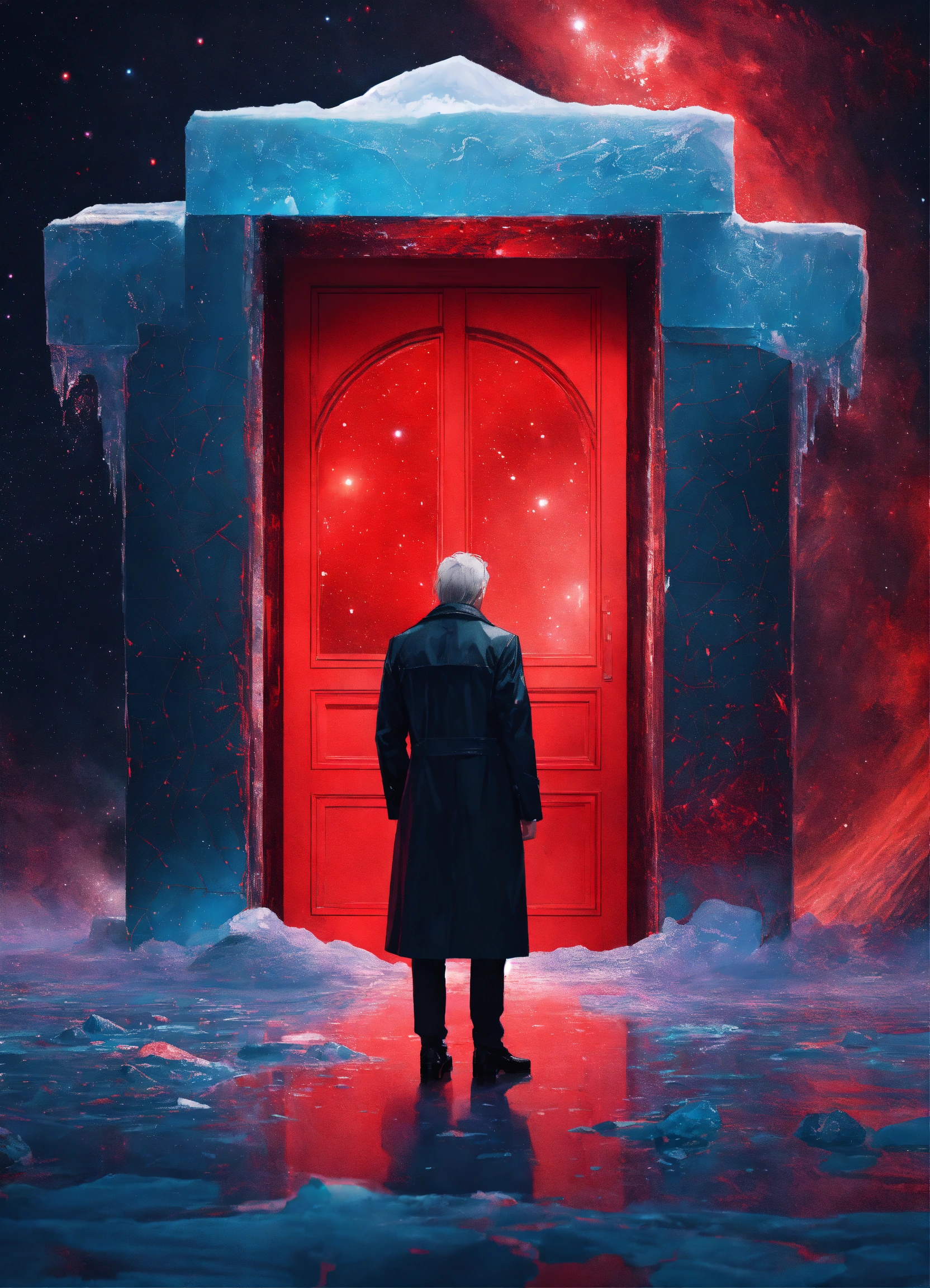 Lexica - Red door in center of ice space, dorway to the another ...