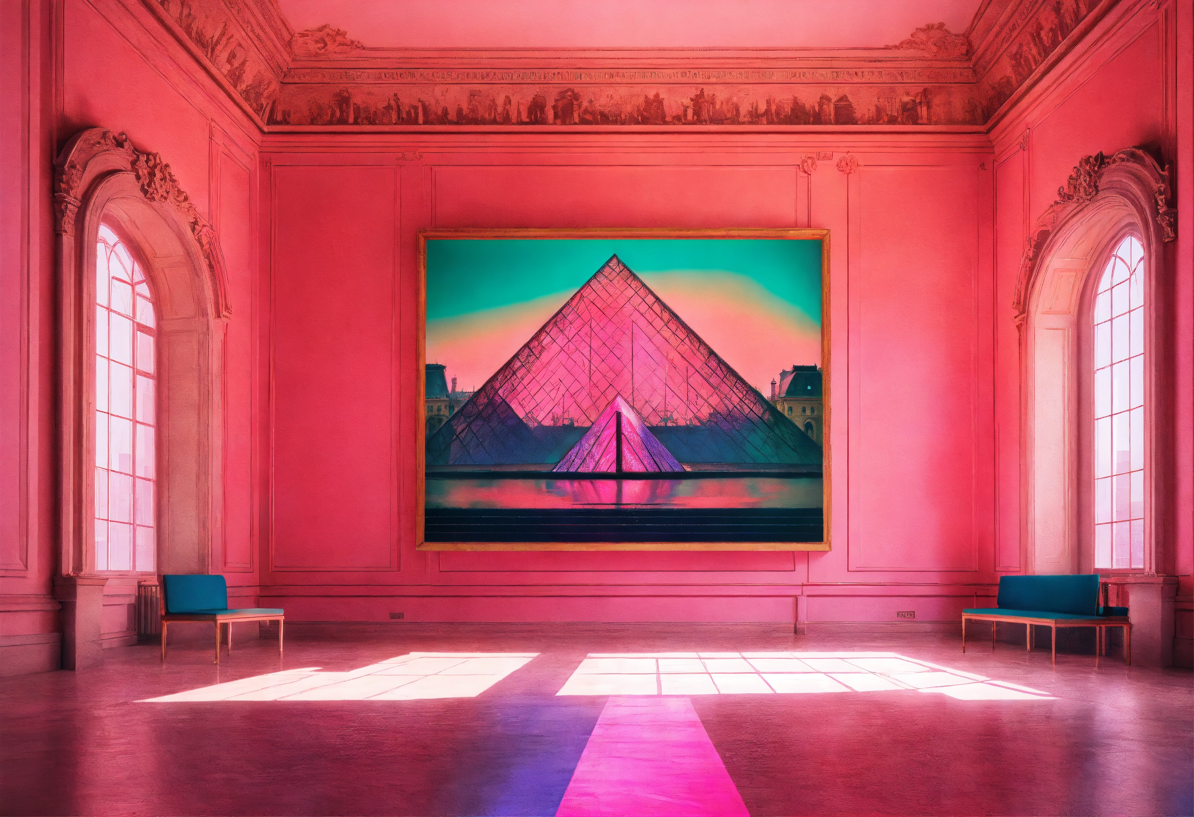 Lexica - Large room at the louvre with massive square painting on the ...