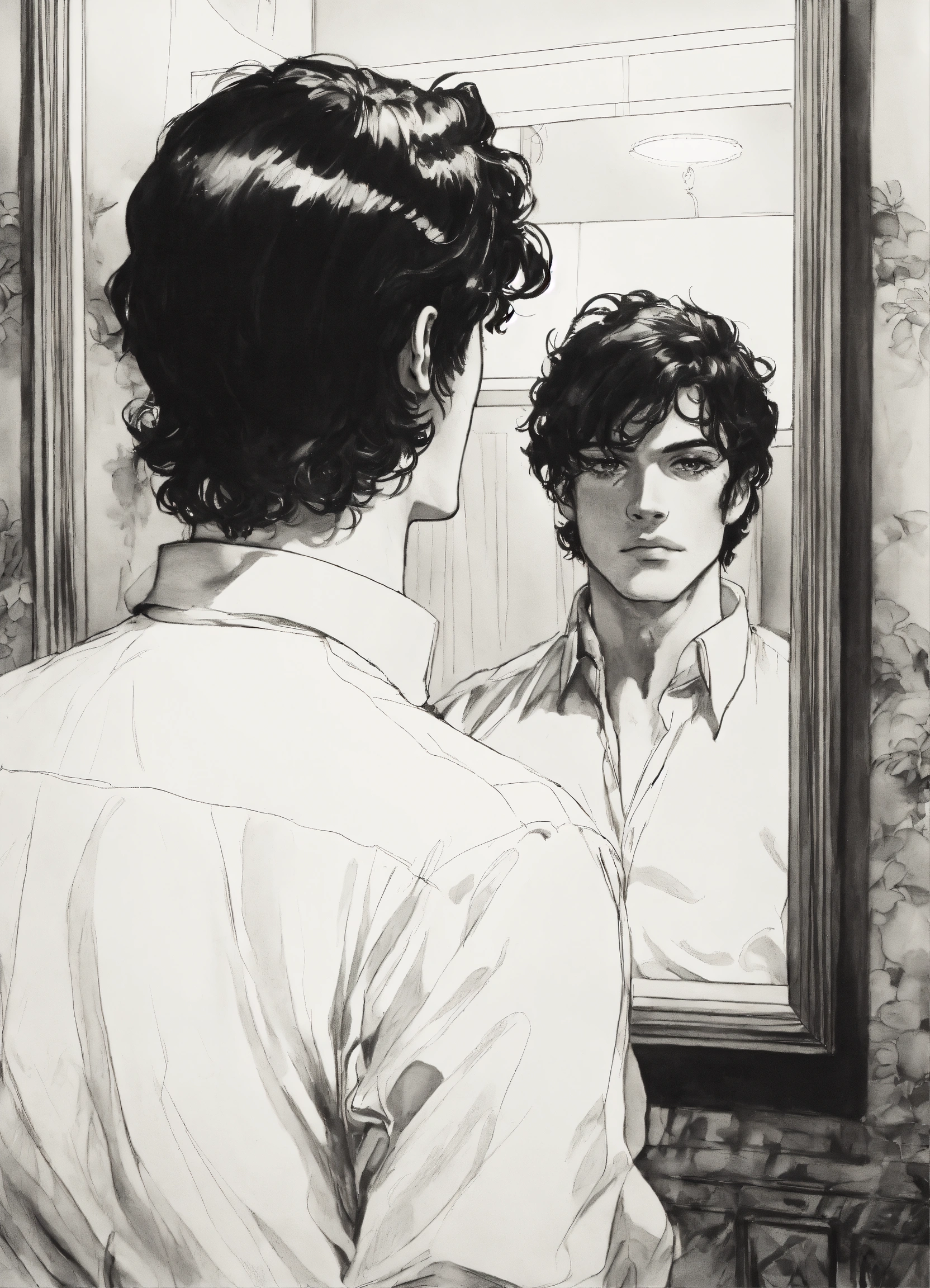 Lexica - A B/W drawing, Milo Manara style, of a portrait of a man from ...