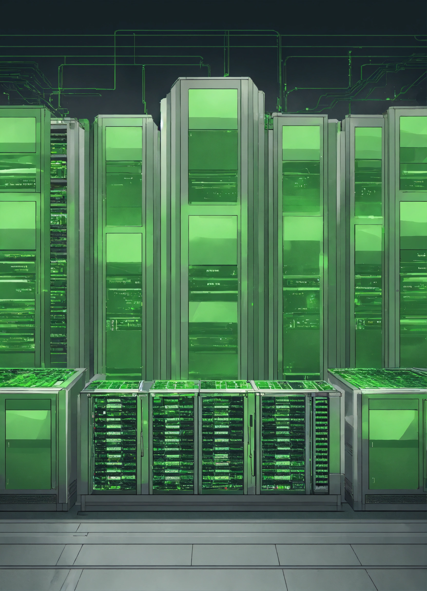 Lexica - IT pop style 2D poster datacenter network servers loading ...