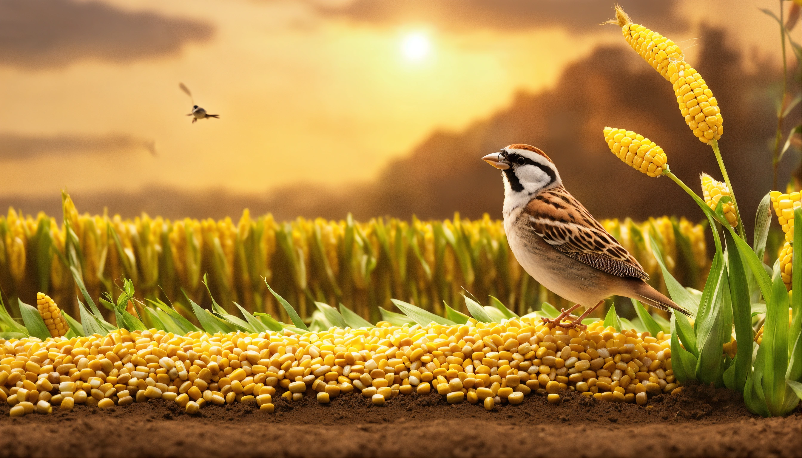 Lexica - "Create an image of the sparrow tending to the field and ...