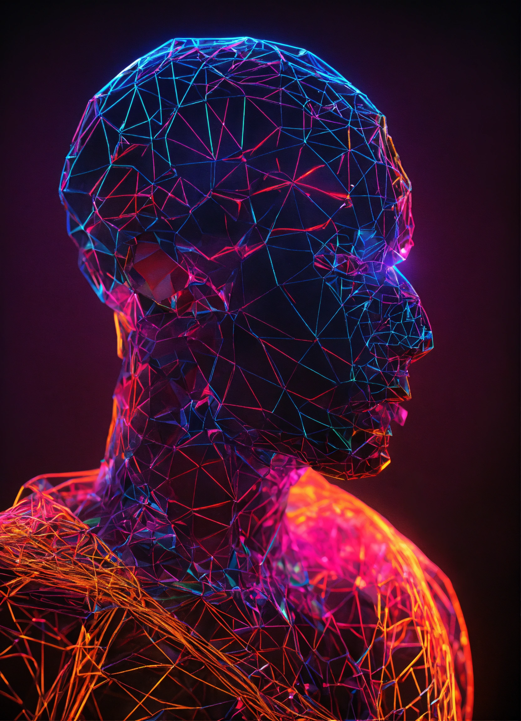 Lexica - Digital wire Fram human neon polygon 3d style on black