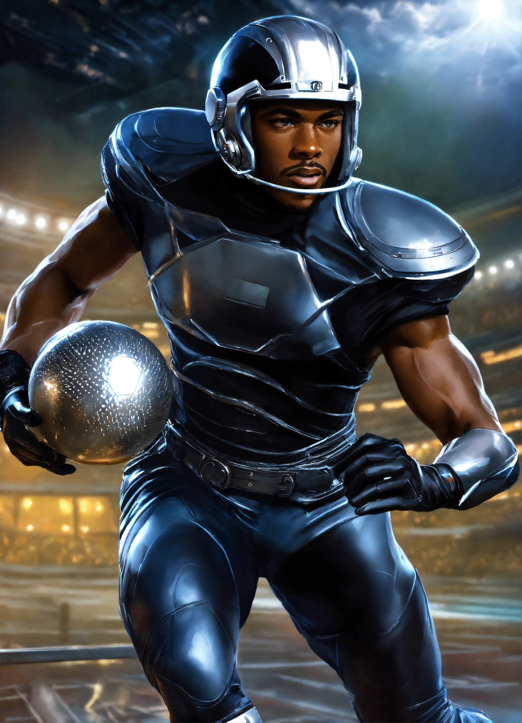 Lexica - Muscular black male defiant Speedball scifi Player on a steel ...