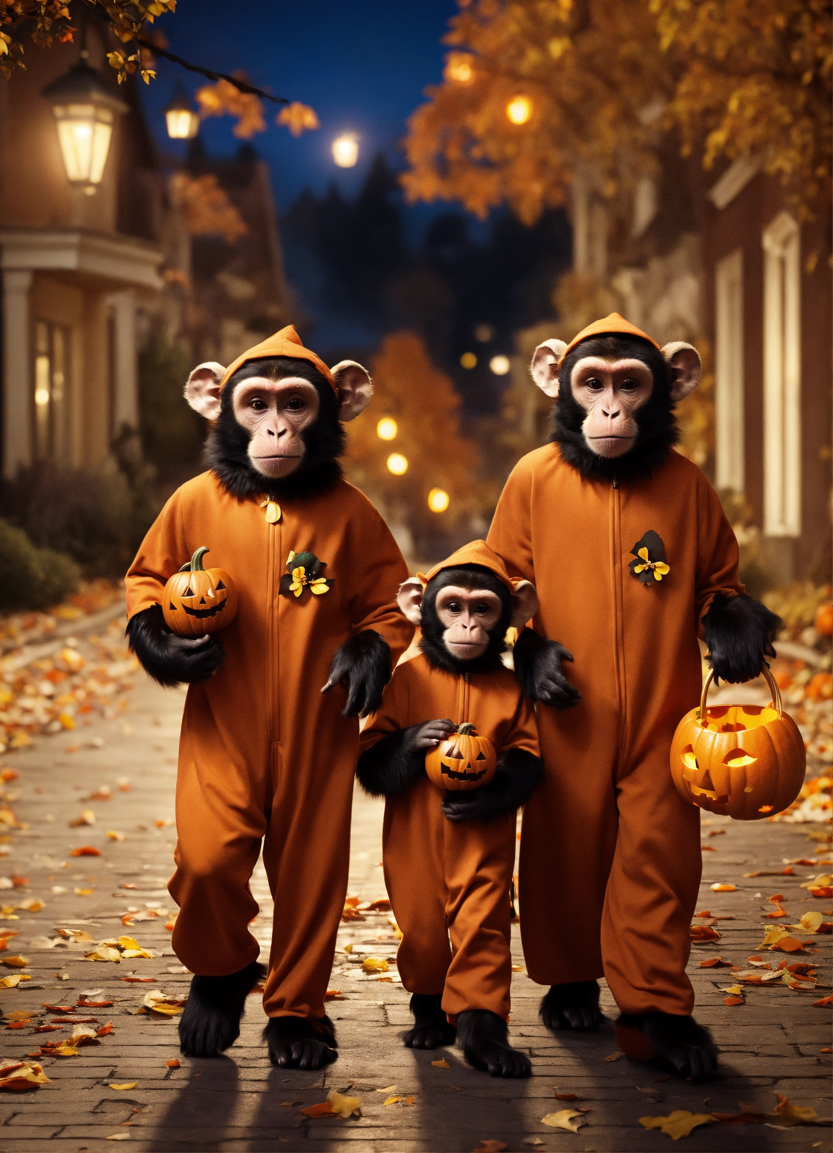 Lexica - Monkey family in Halloween costumes out trick or treating ...