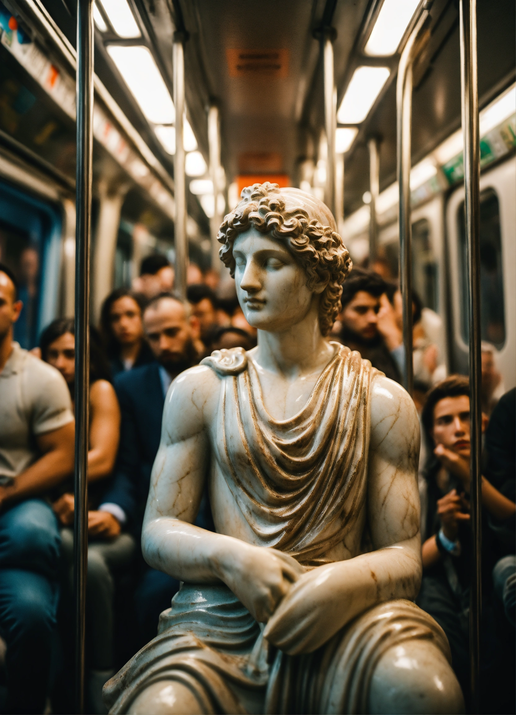 Lexica - Greek marble statues sitting in a very crowded subway train ...