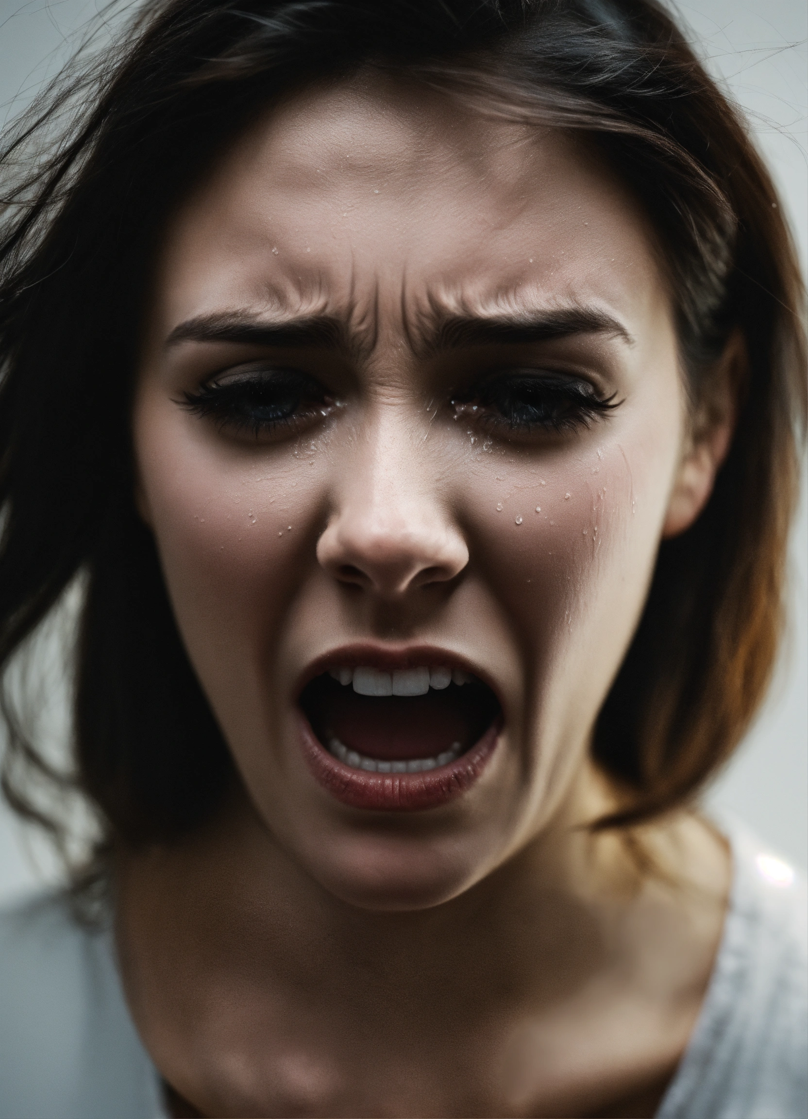Lexica - WHITE BACKGROUND, extreme up shot PORTRAIT OF A woman crying ...