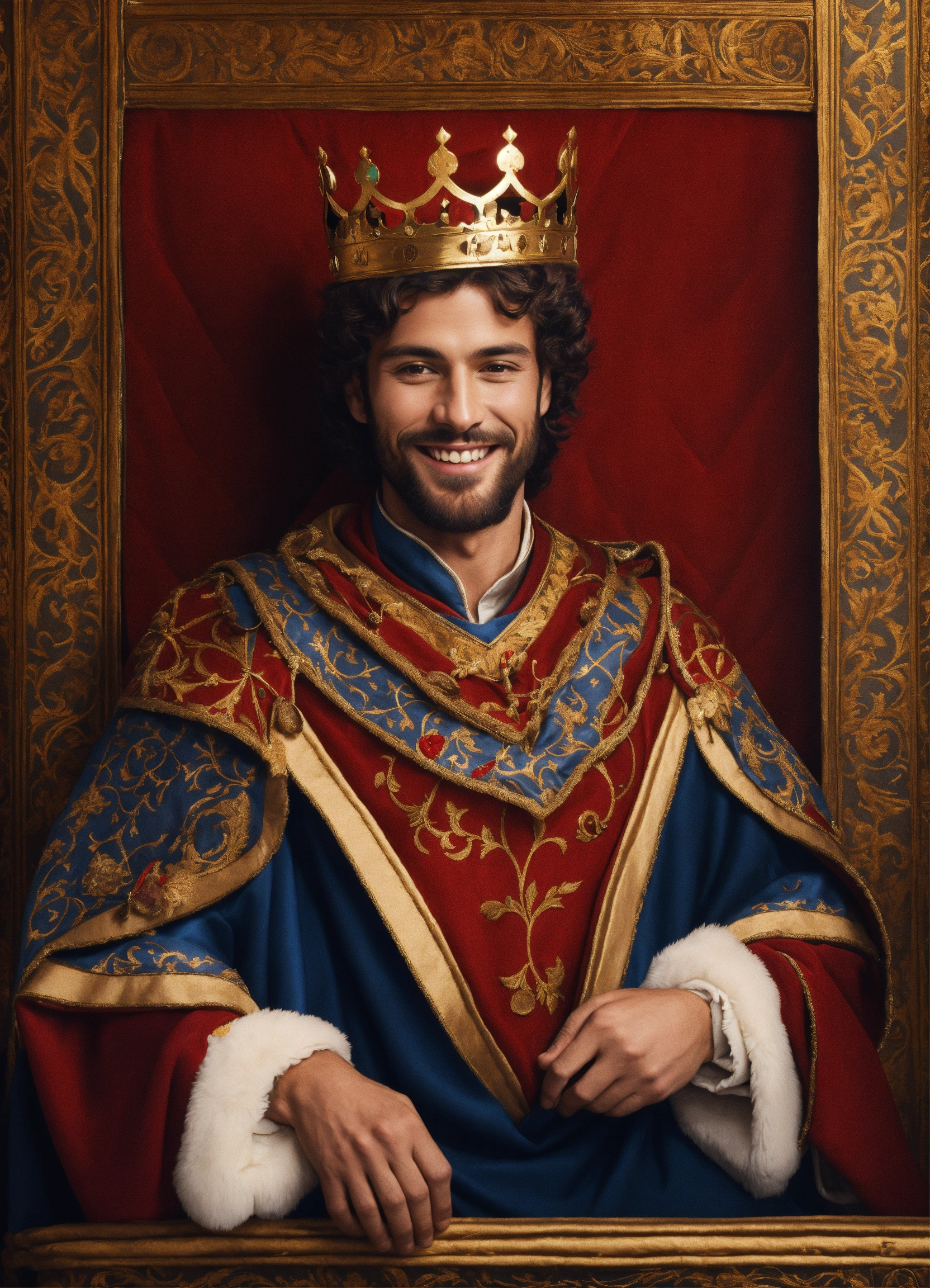 Lexica - Handsome smiling king with a fancy medieval royal robe. King ...
