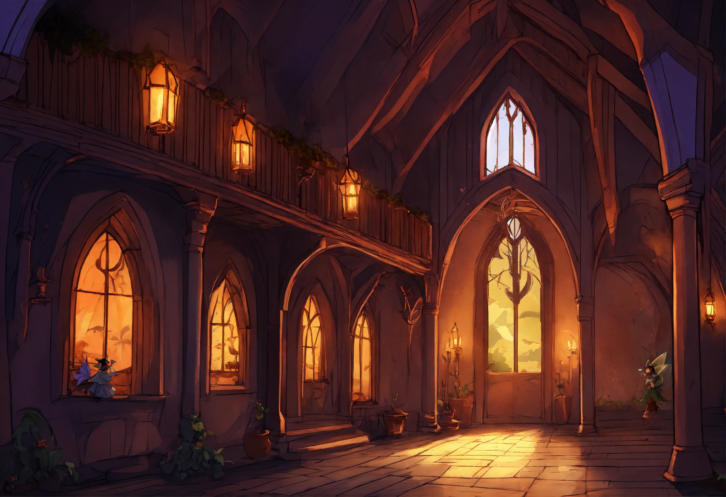 Lexica - Cartoon fairy taie style image inside witch scary big castle ...