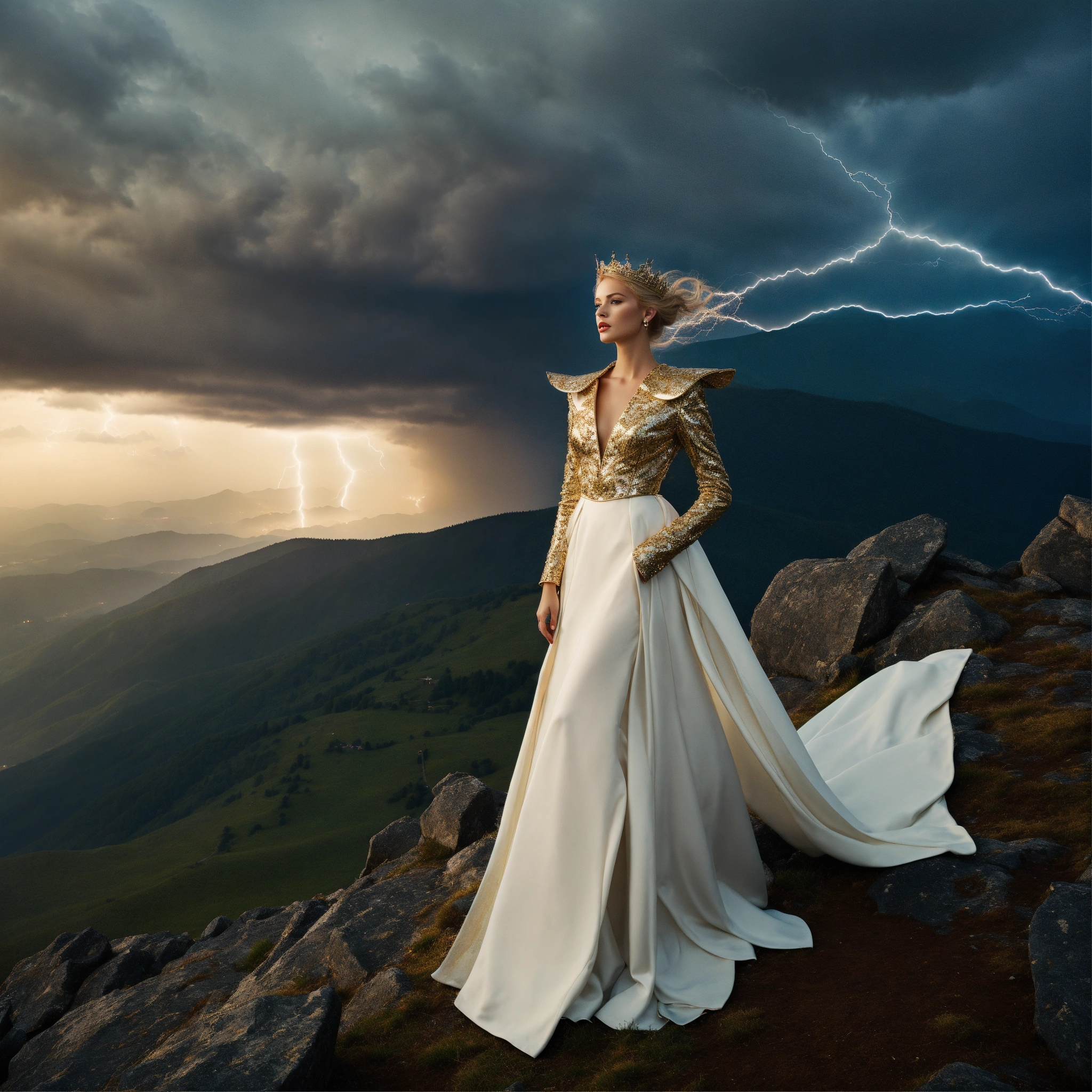 Lexica - A beautiful lightning queen, fashion portrait for VOGUE on a ...