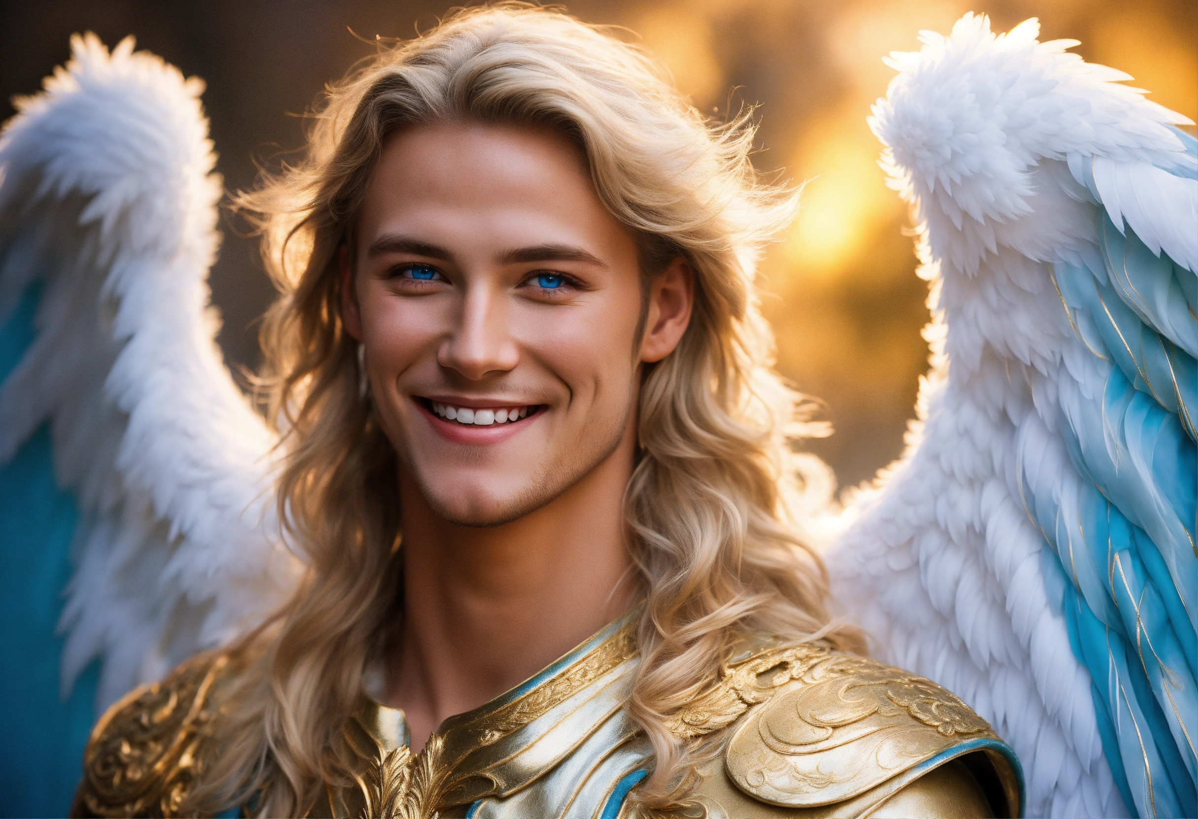 Lexica - Angel man long hair blond blue eyes, nordic style, large angel ...