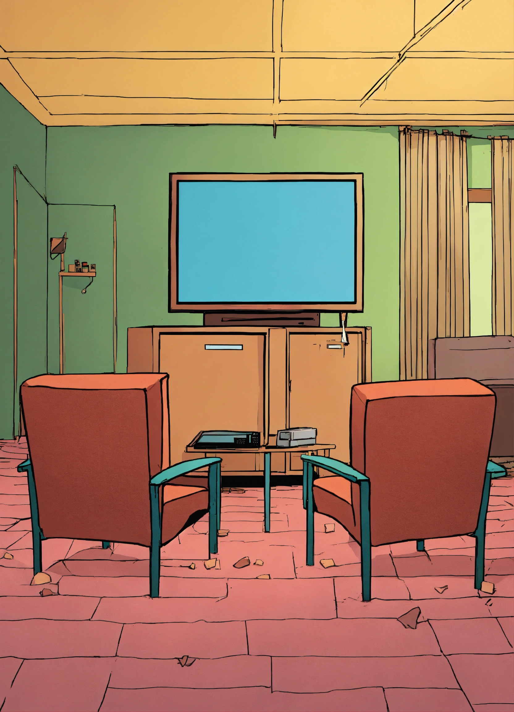 Lexica - Comic character, the chairs facing a tv
