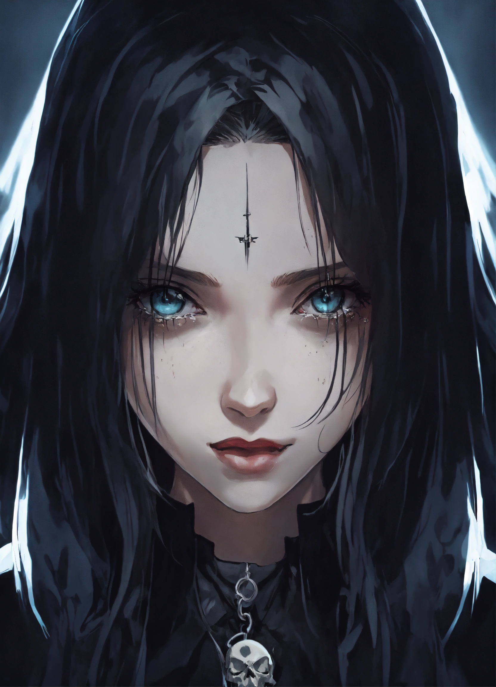 Lexica - 2D epic anime manga style, power white skulls, evil sorceress ...