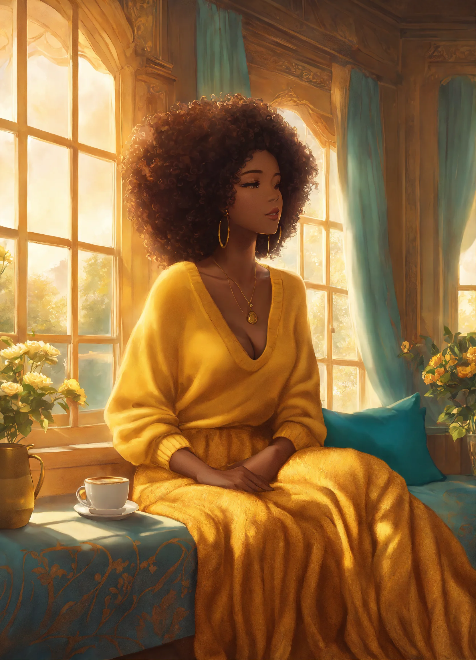 Lexica - Create a beautiful caramel skin regal Afro American woman in a ...
