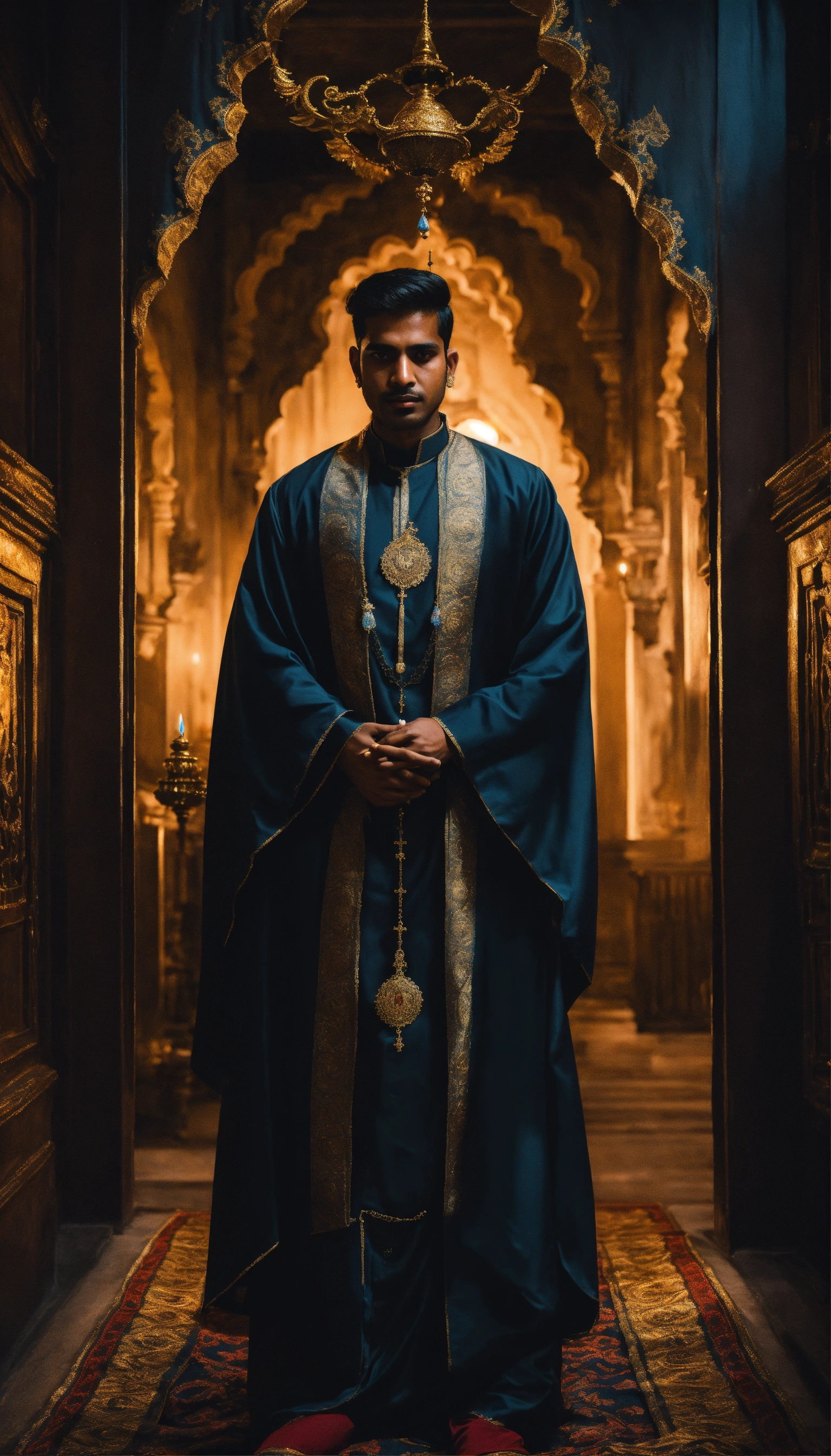 Lexica - Portrait of a young handsome evil South Asian priest, ominous ...
