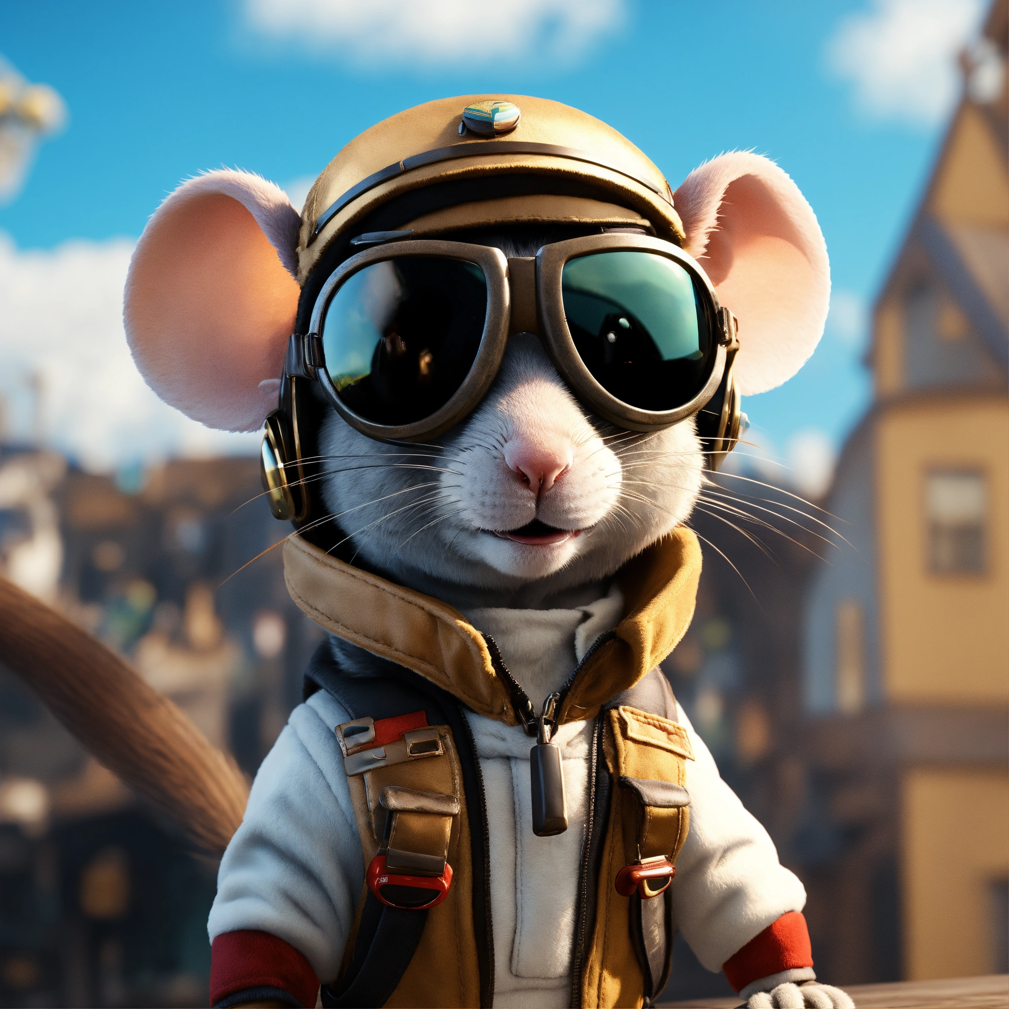 Lexica - A cute mouse pilot wearing aviator goggles, unreal engine ...