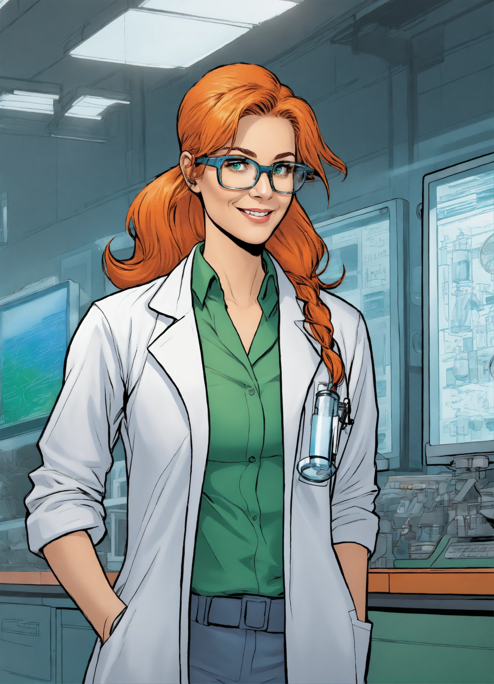 Lexica - Full body of a female scientist in her 30s with green eyes and ...