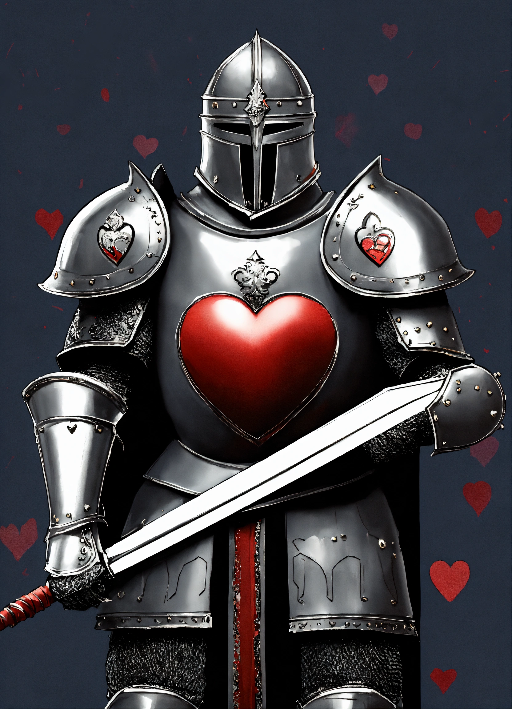 Lexica - Huge knight in dark gray armor with heart shaped decorations ...