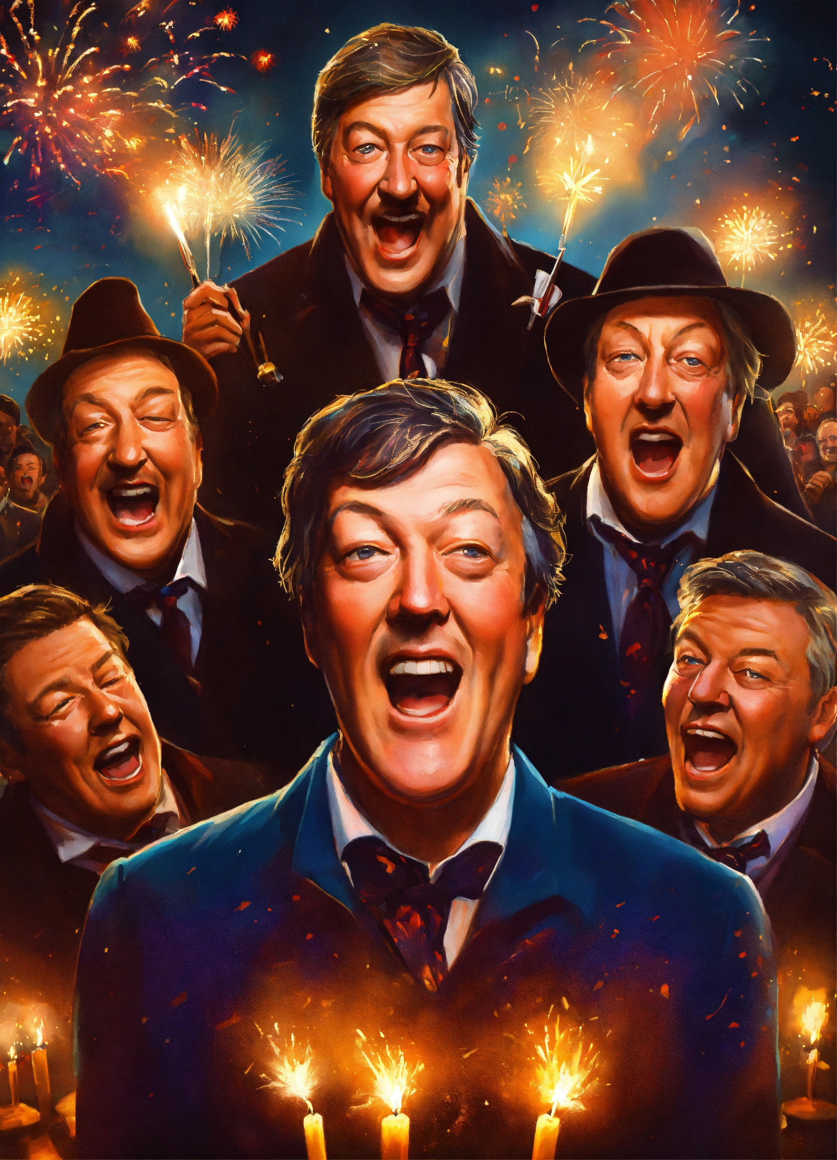 Lexica - Portrait of Stephen fry and dozens of his Identical twin ...