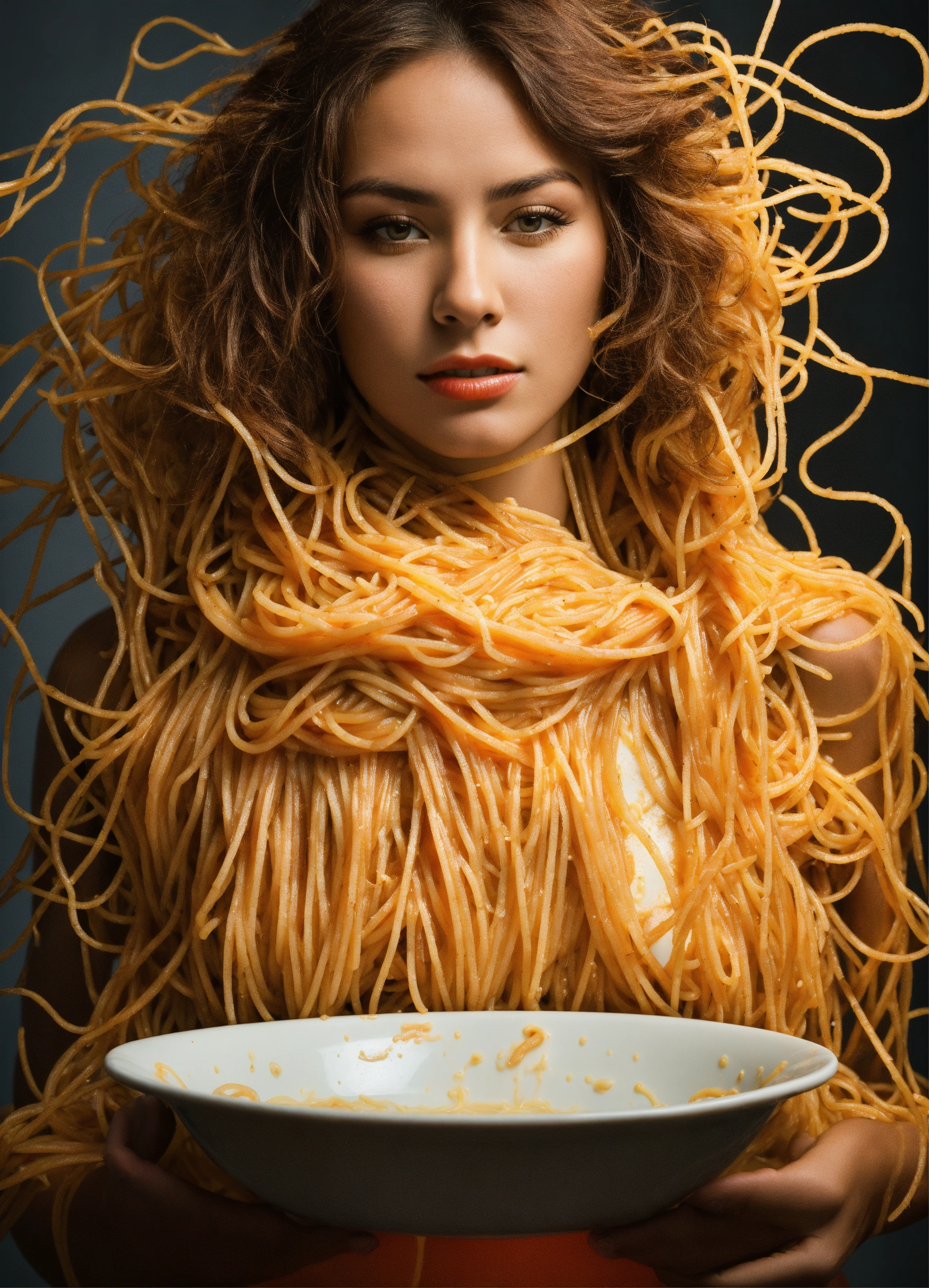 Lexica - Portrait of a beautiful woman covered in spaghetti