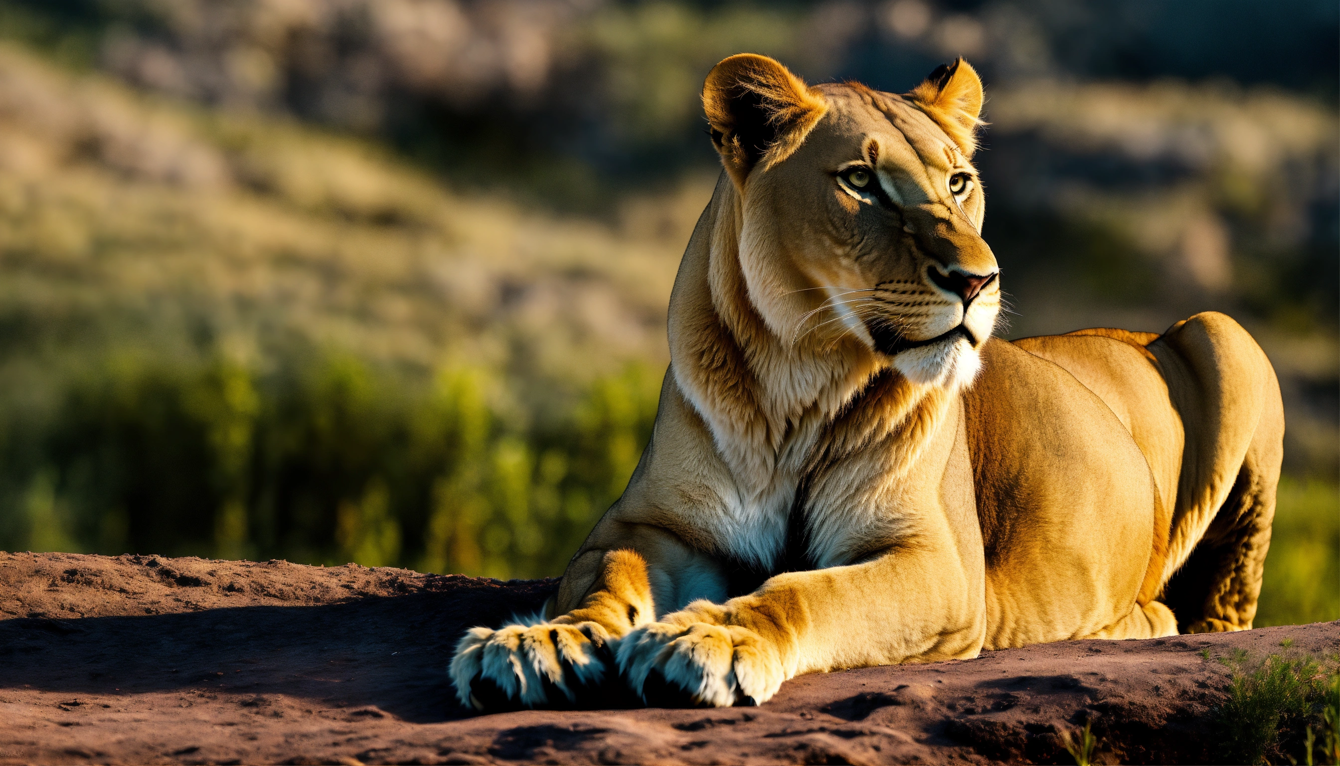 Lexica - A female lioness , 16K resolution. Side pose standing, looking ...