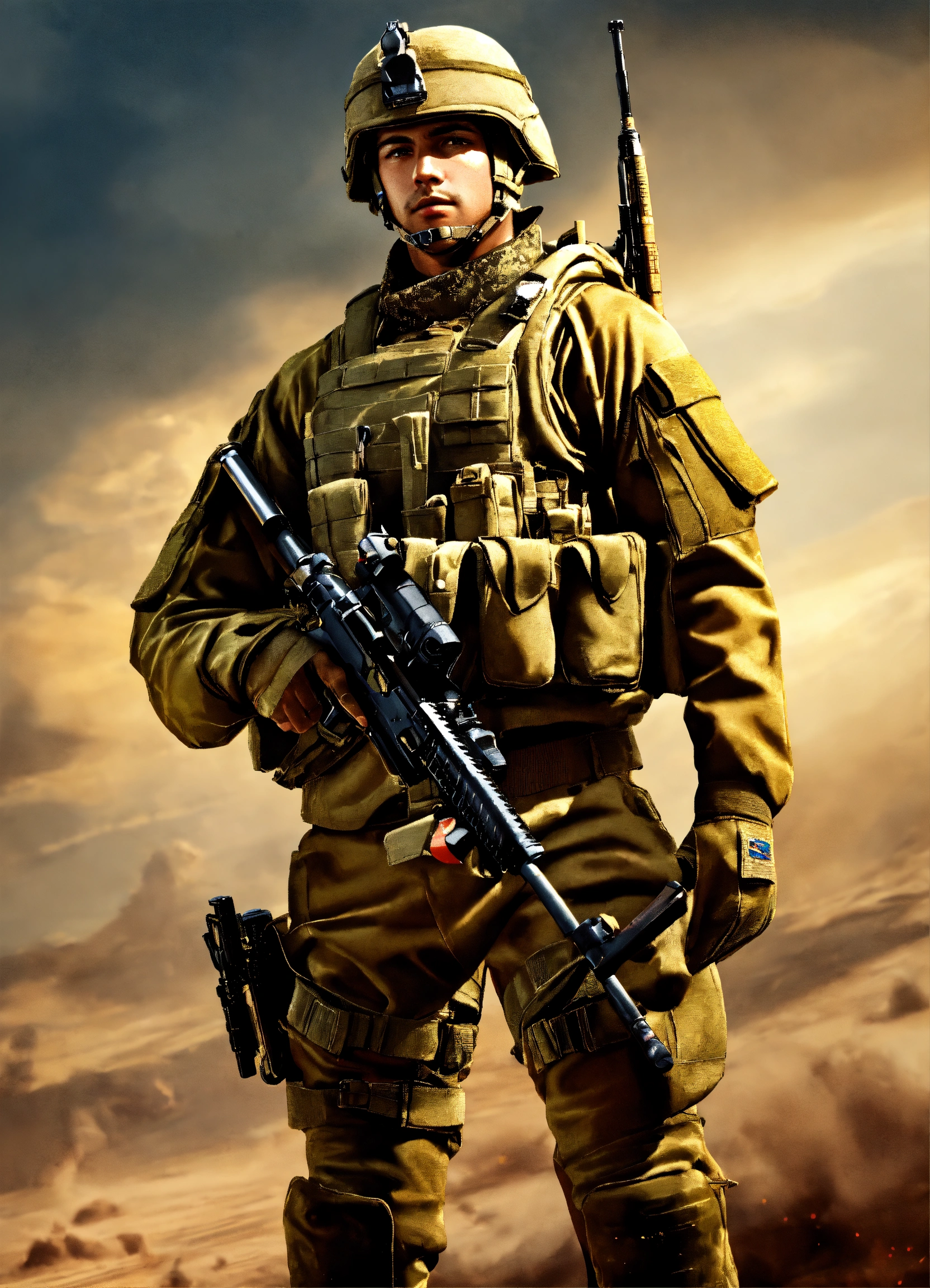 Lexica - A realistic soldier with a soldier full body staff in his hand ...