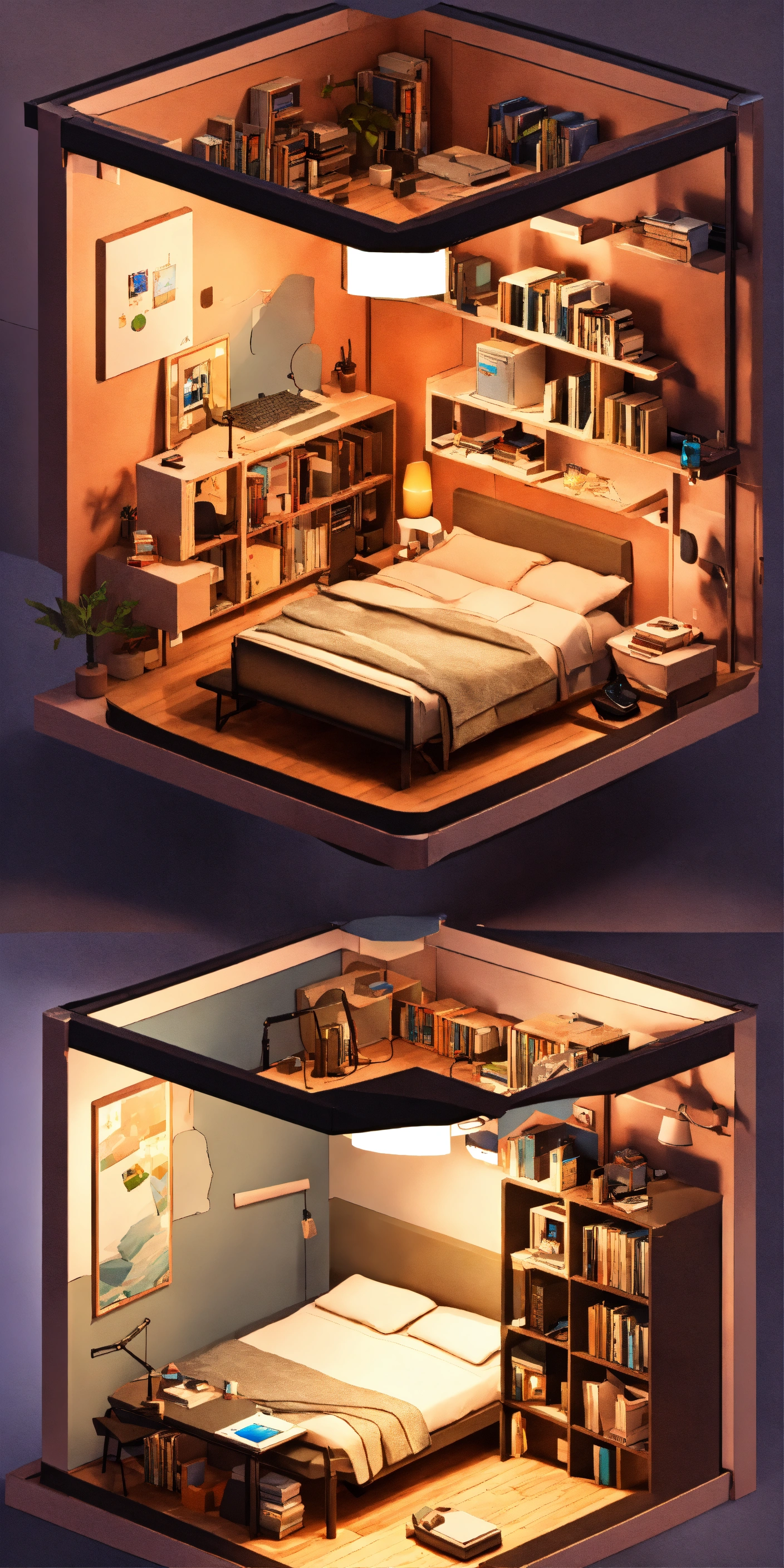 Lexica - Cube cutout of an isometric programmer bedroom with a PC ...
