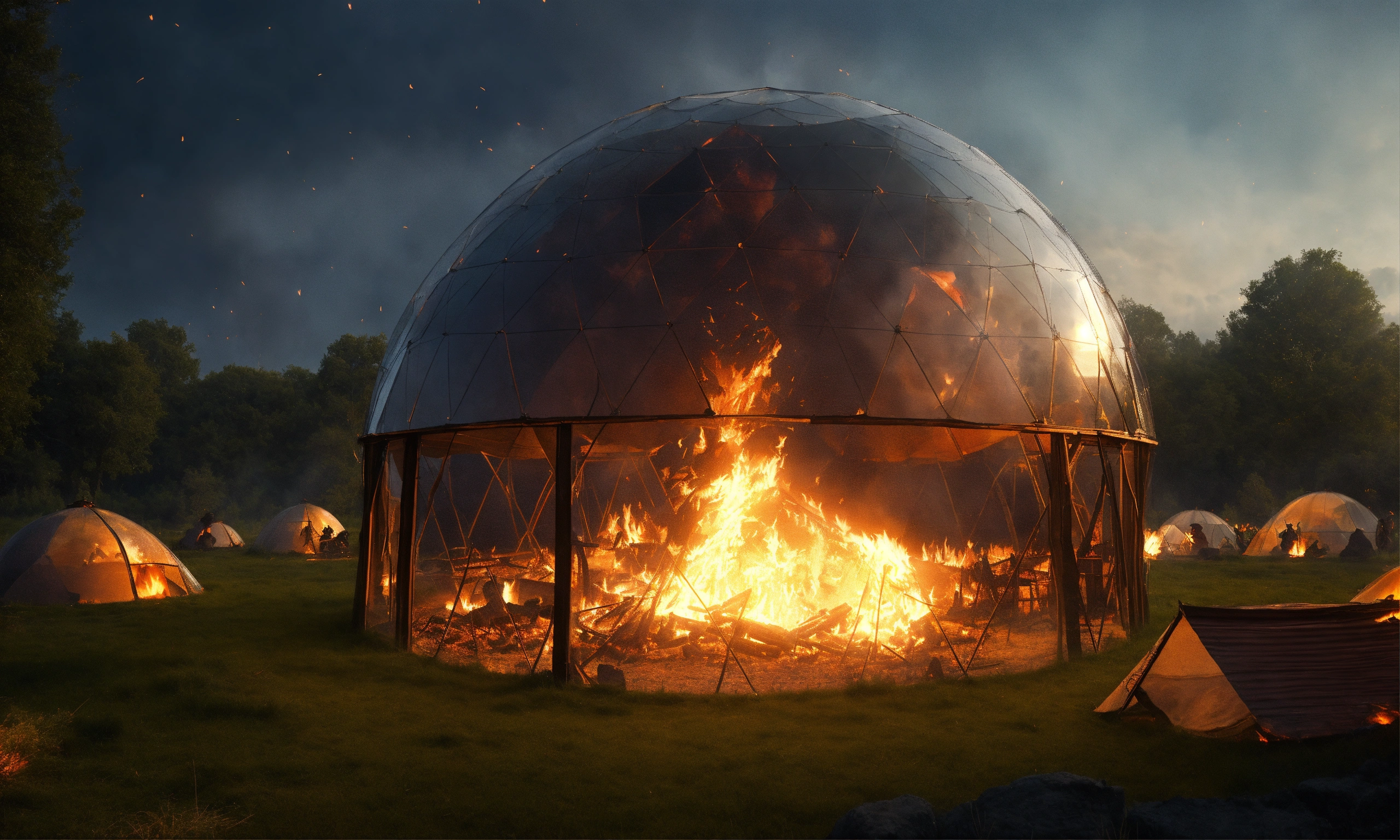 Lexica - Magic fire dome over a medieval army, medieval army inside a ...