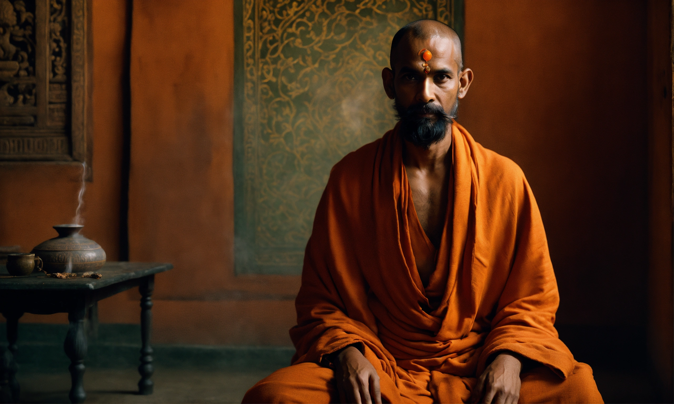 Lexica - Portrait of a skinny magical Indian monk, looking directly ...