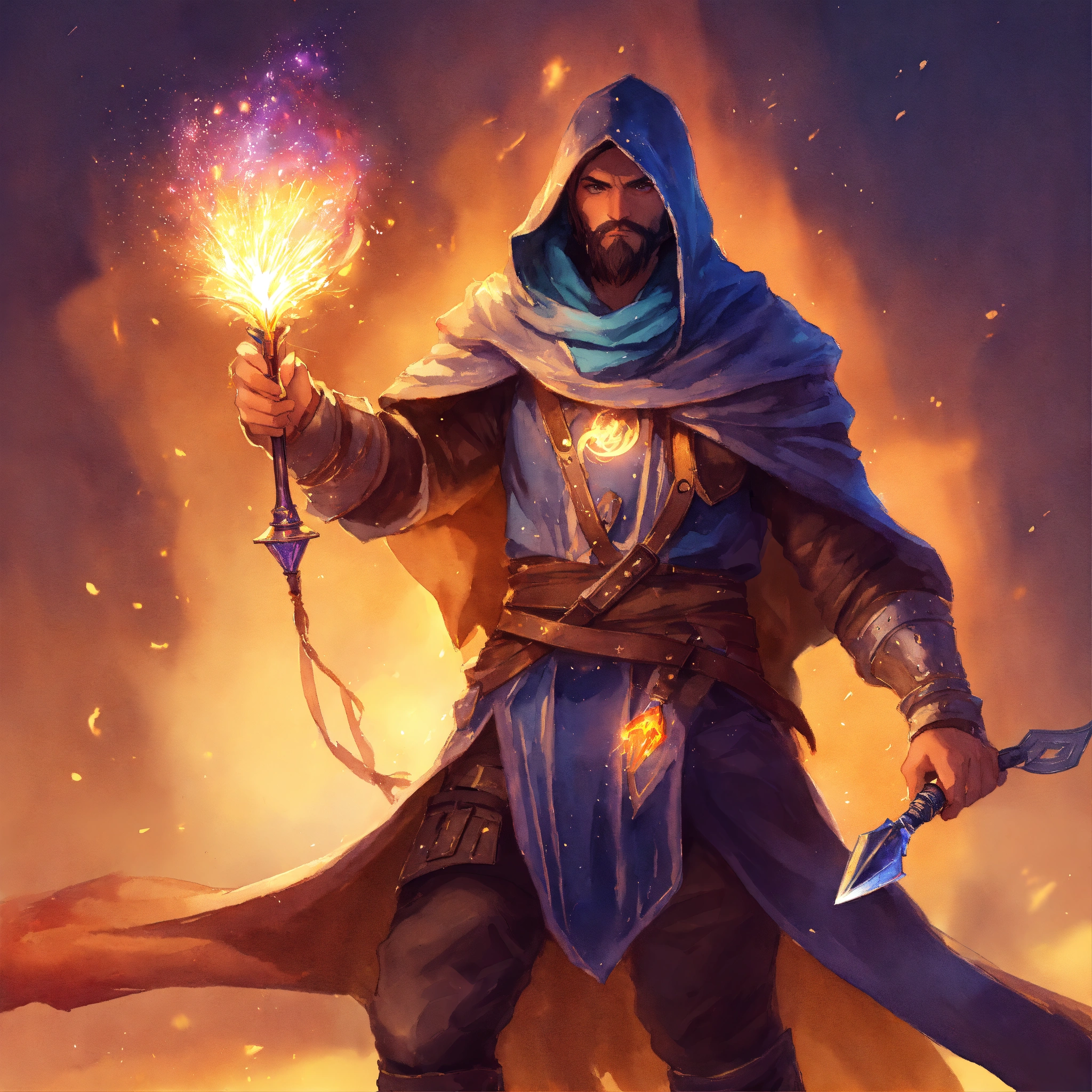 Lexica - Fantasy medieval desert assassin sorcerer with magical sparks ...