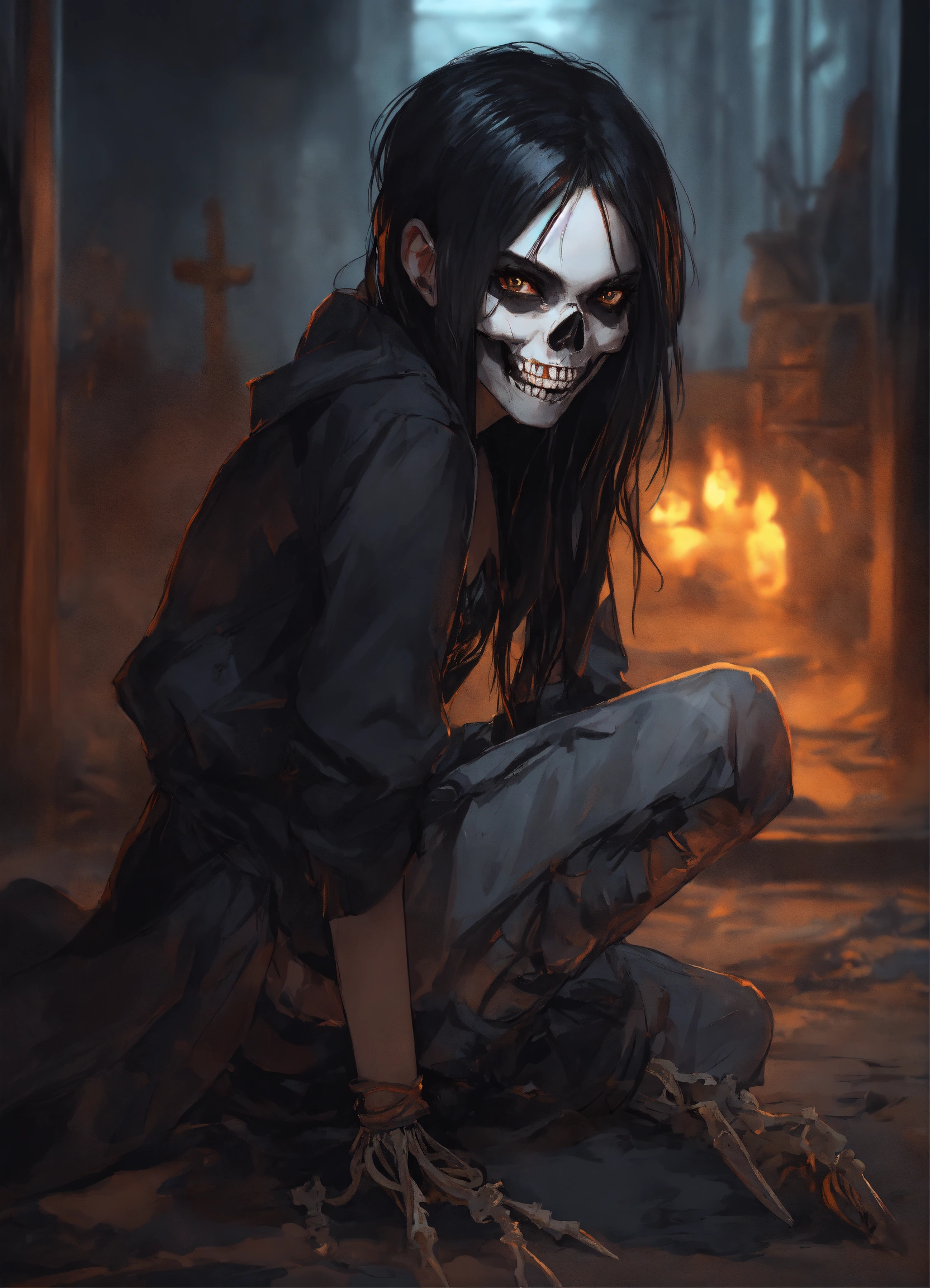 Lexica - Skinny girl, malevolent, crouching, bones, skeletal, black ...