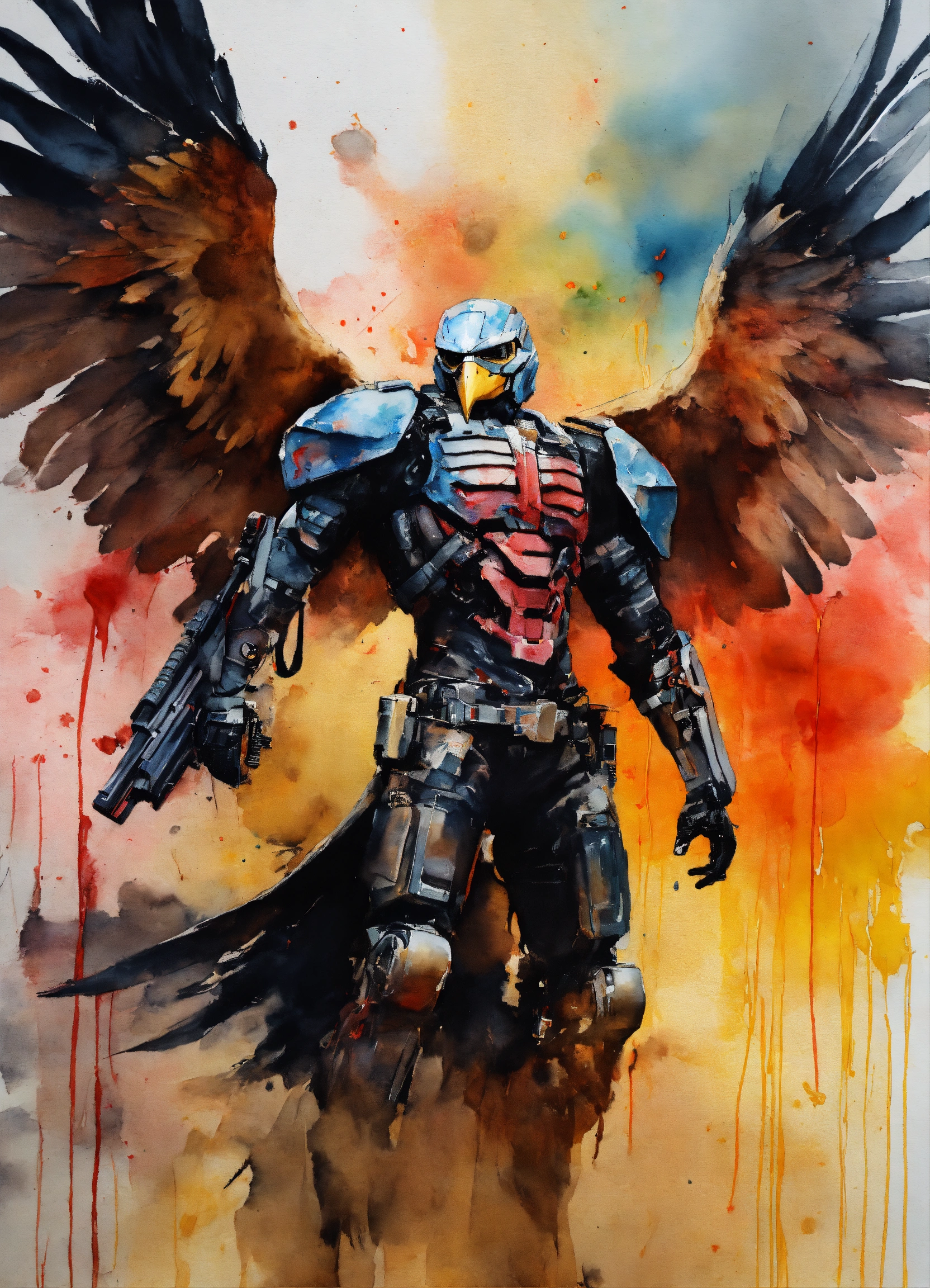 Lexica - Crazy eagle in terminator costume ultra 3d dirty abstract aquarelle painting