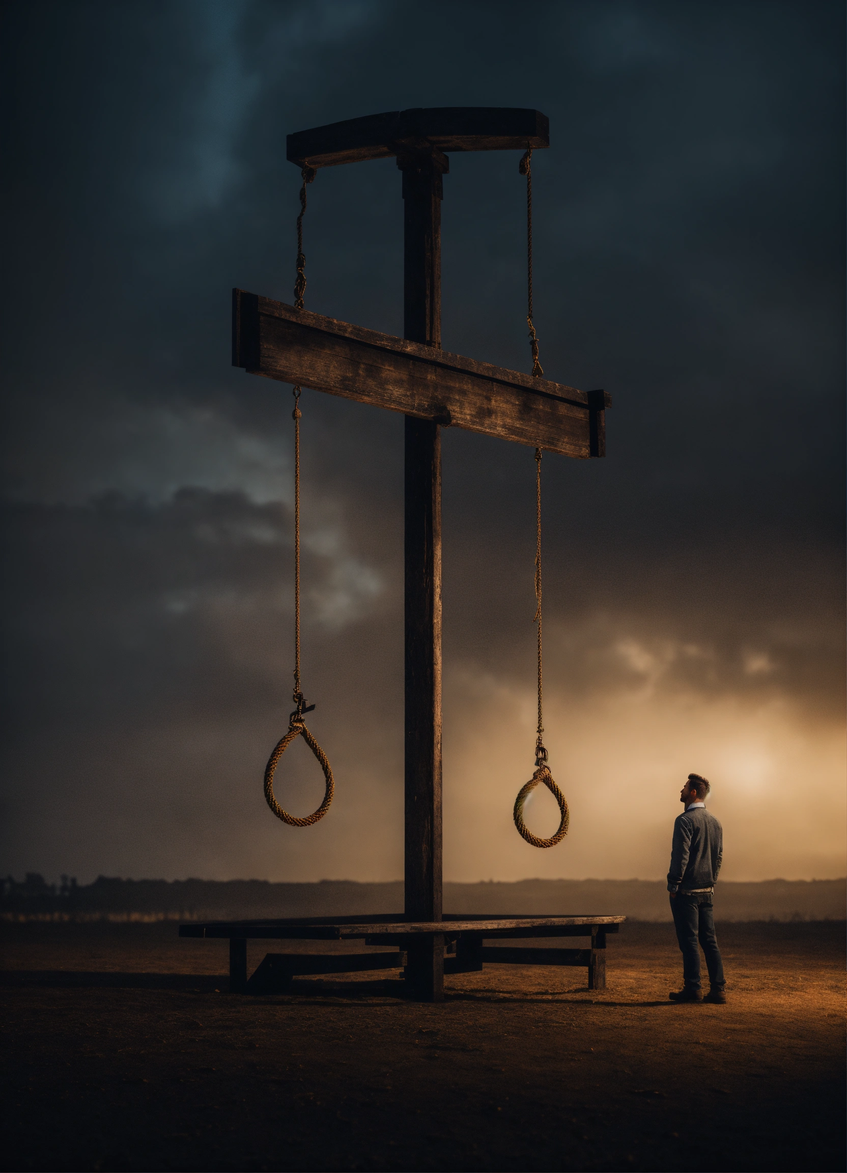Lexica - A man standing next to a gallows, looking at it sadly, surreal ...