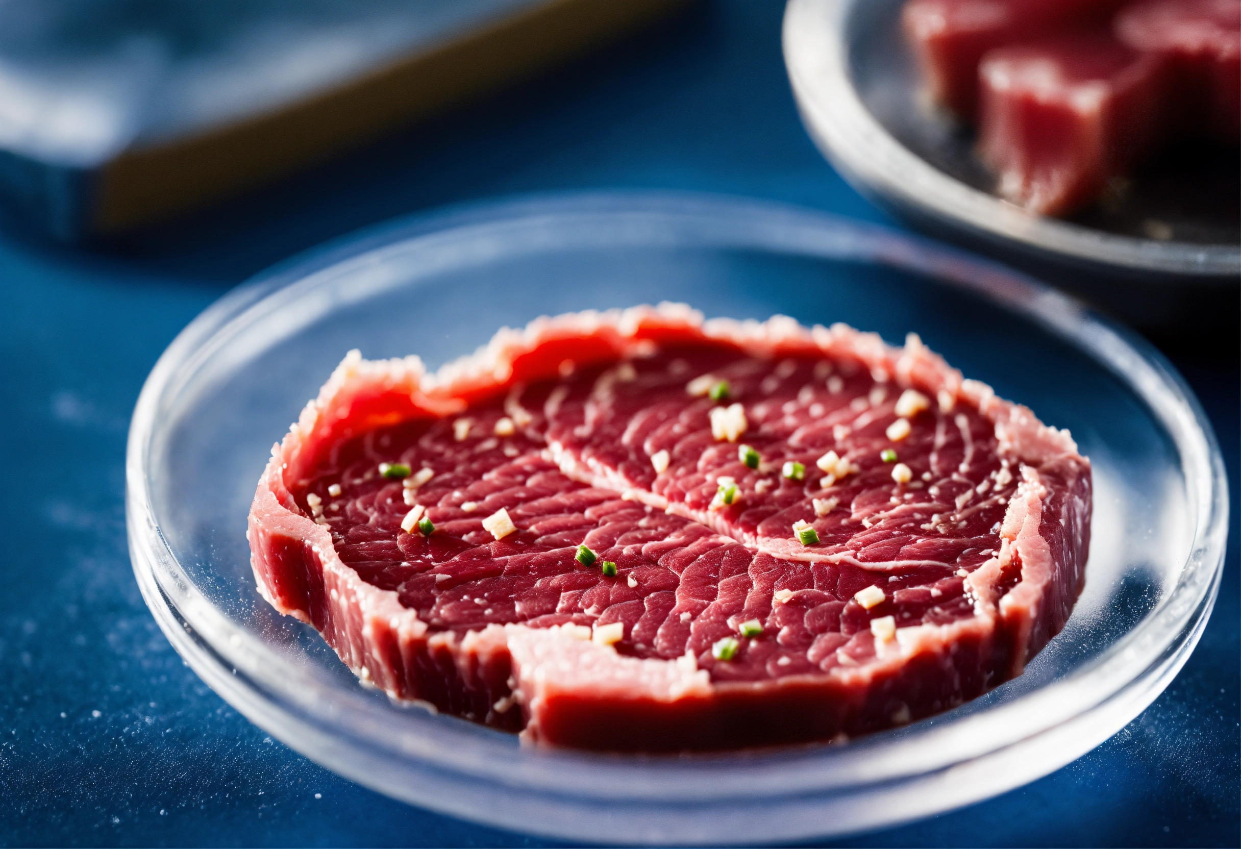 Lexica - Simple photo of a miniature piece of raw steak sample in a ...