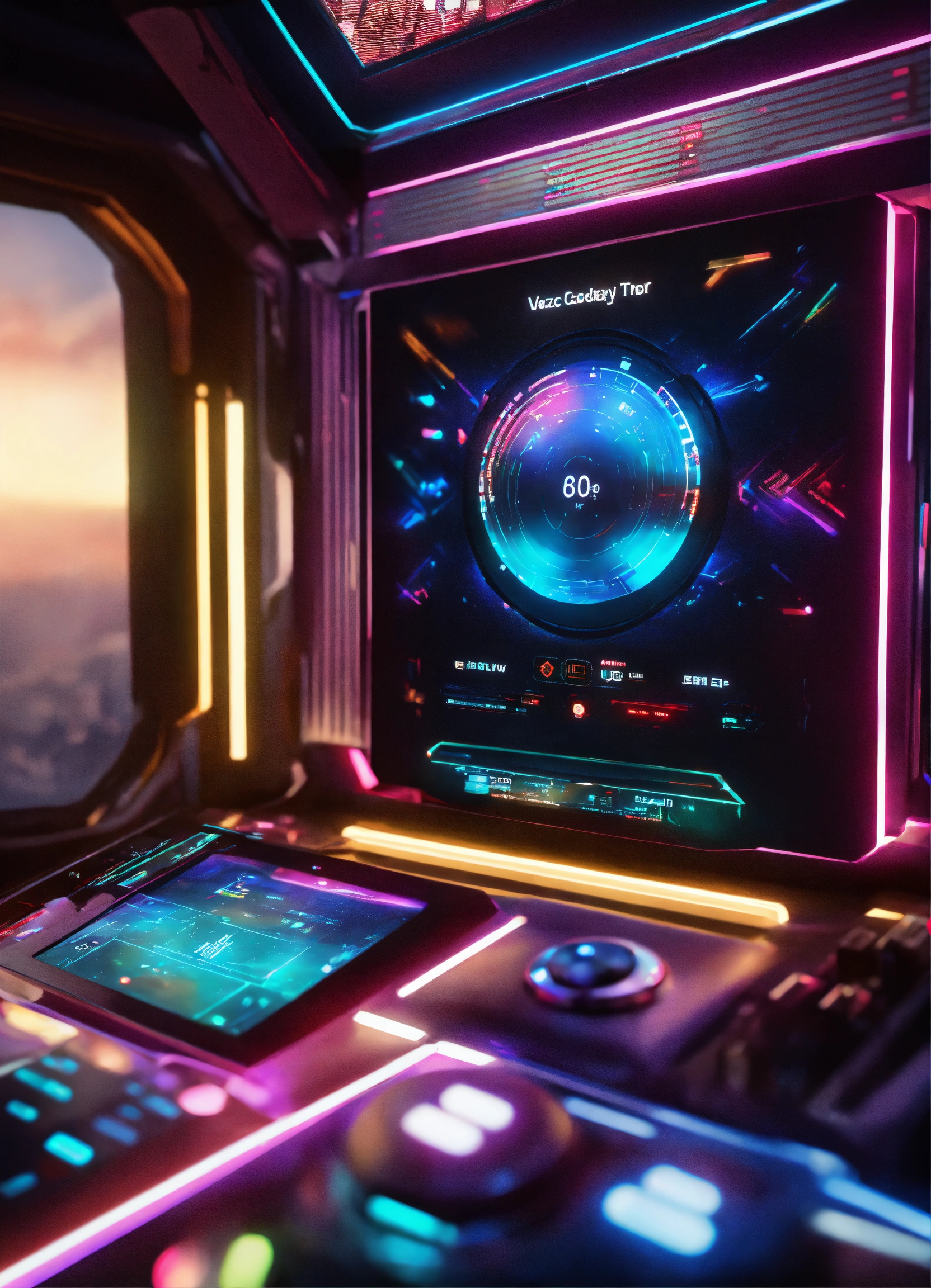 Lexica - Close up of 1 big screen in the center of a bunch of big ...