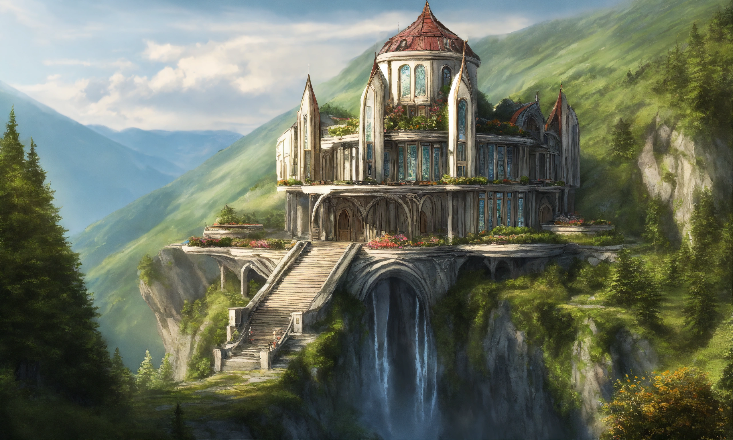 Lexica - Drawing of an elegant high elf futuristic palace built into a ...