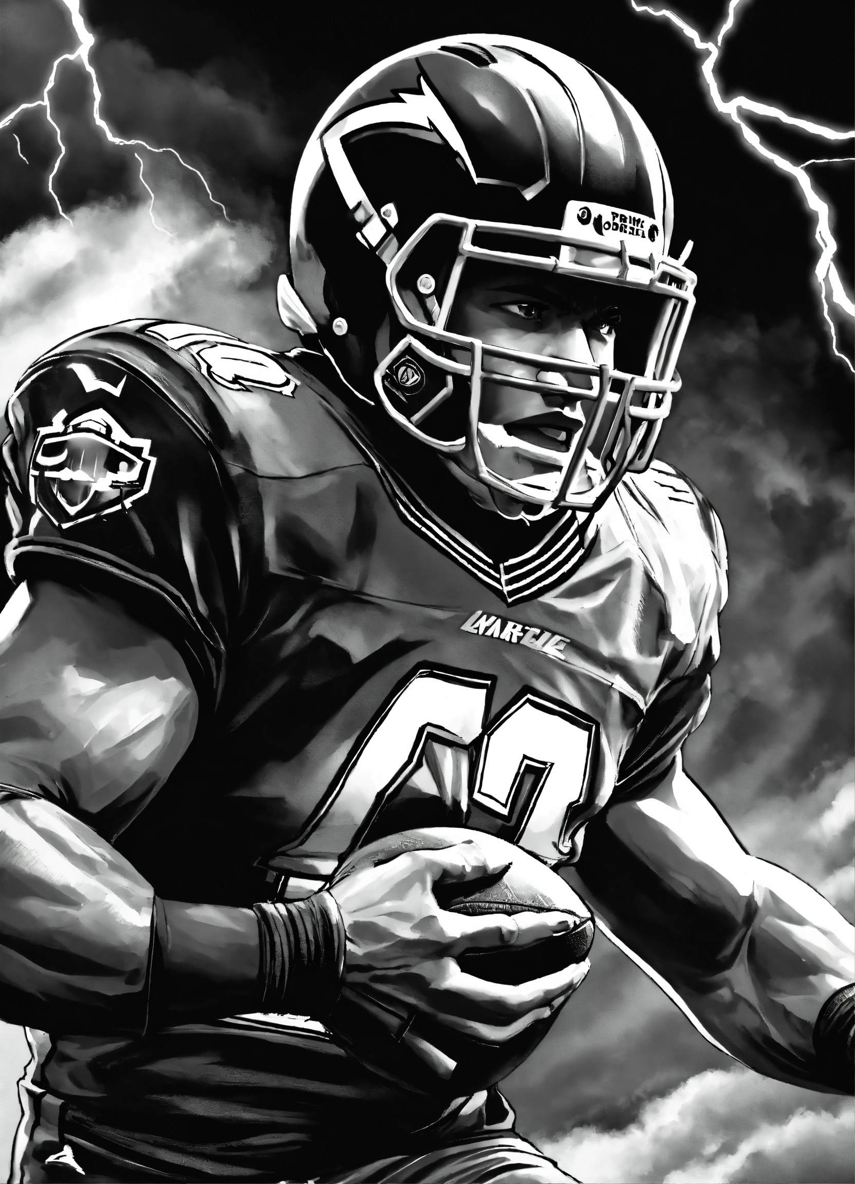 Lexica - A black and white illustration of a white football player ...