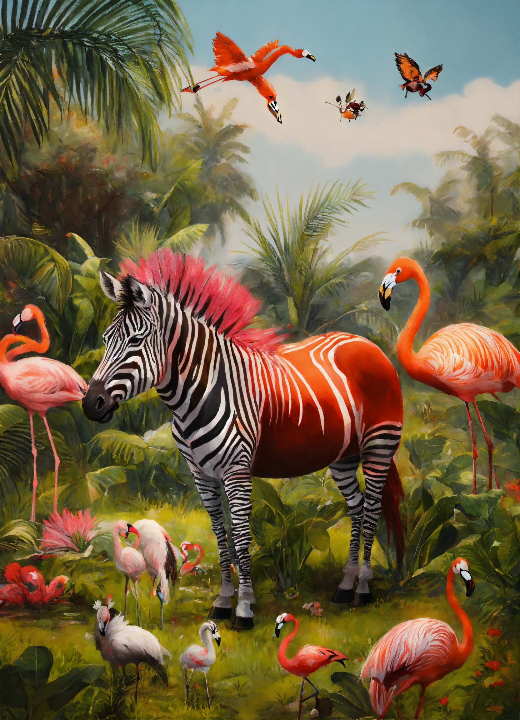 Lexica - Zebra and flamingo and ant and avocado and horses mixed painted