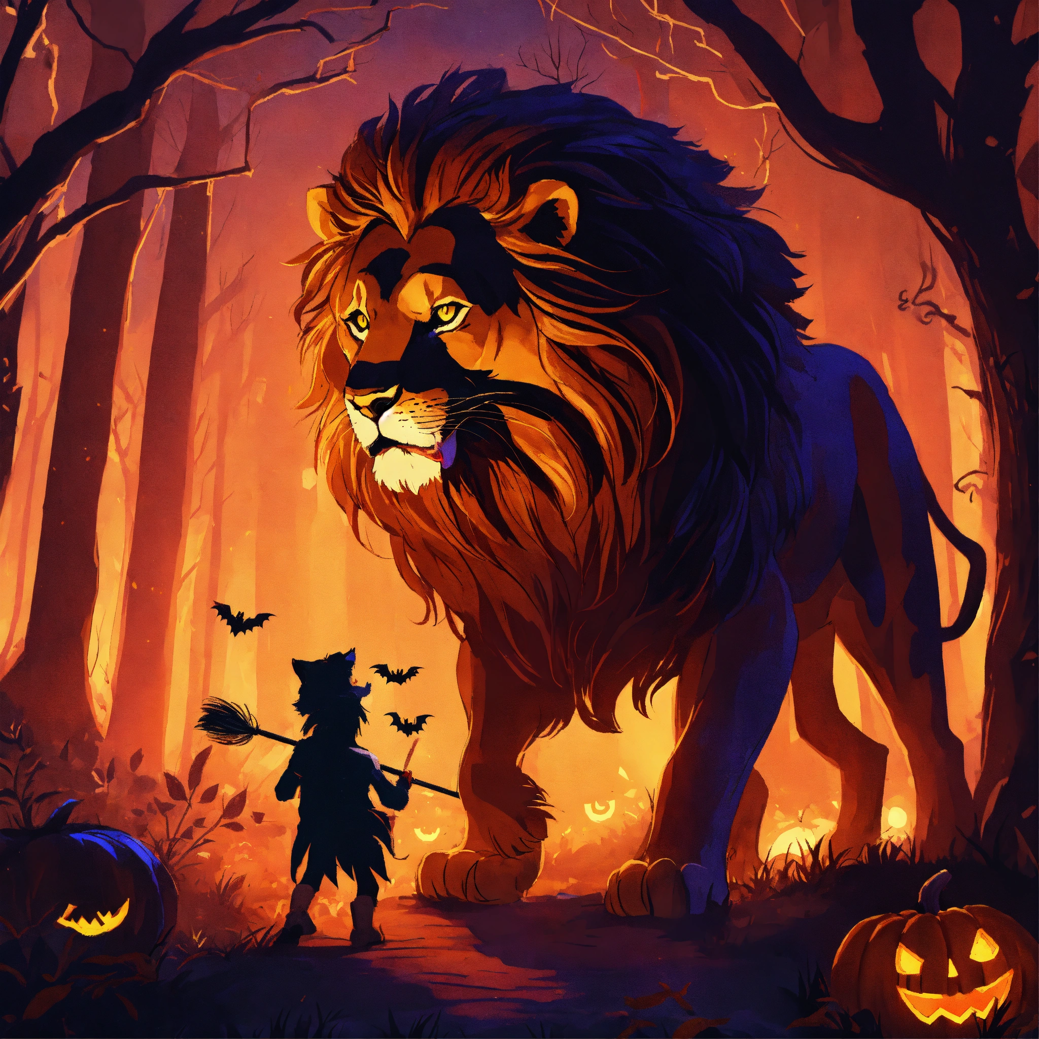 Lexica - Slide view of Leo the Lion fighting the shadowy creature in ...