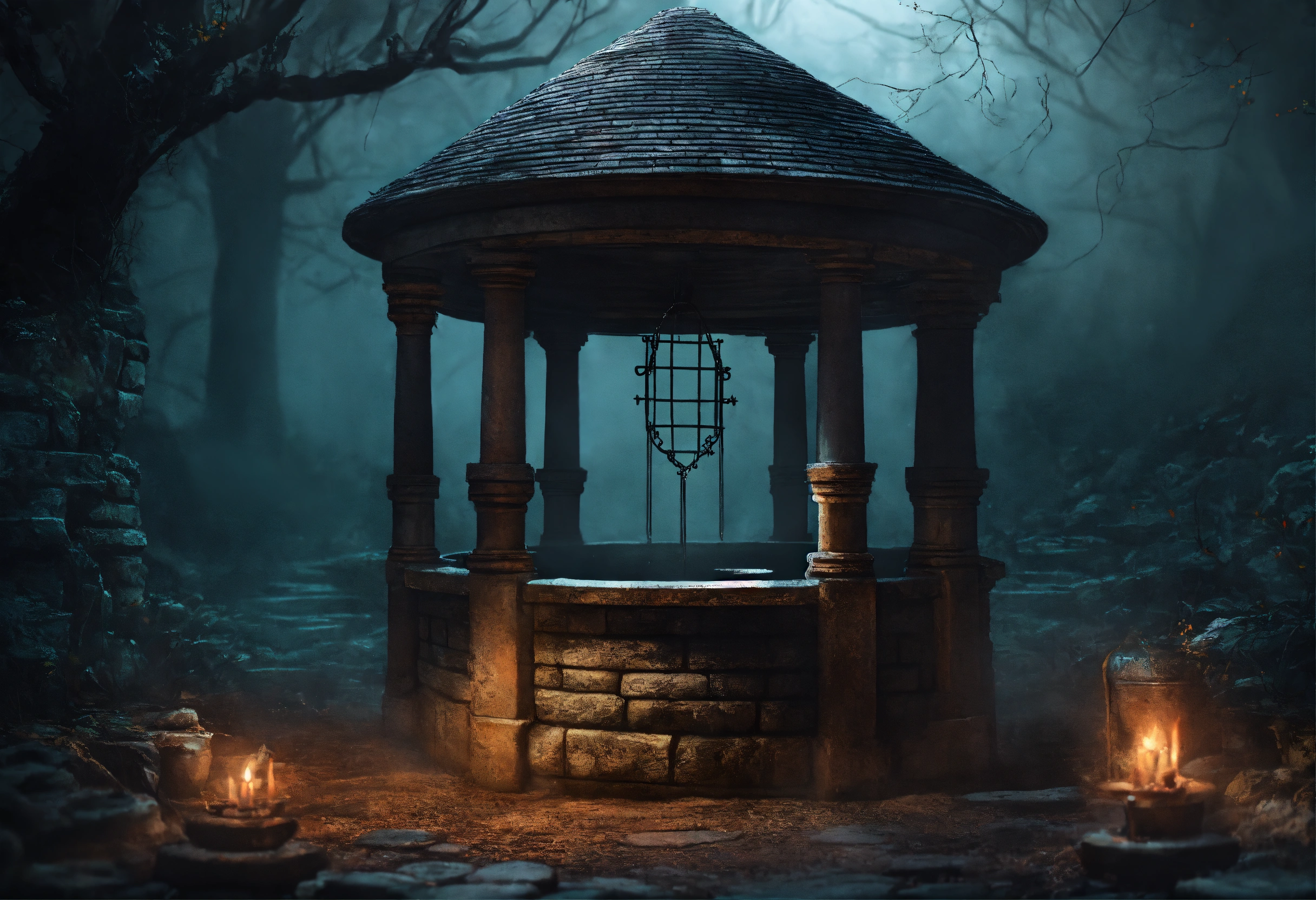 Lexica - A haunted well with dark fantasy background