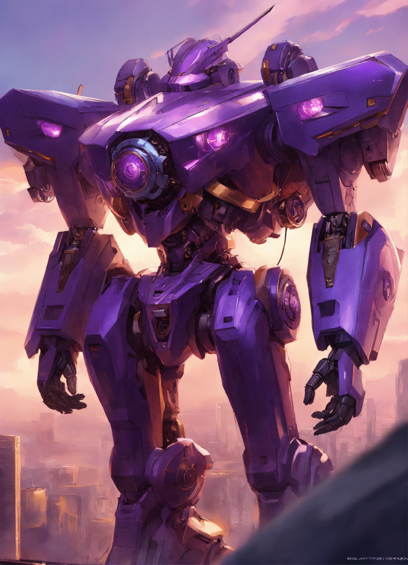 Lexica - Anime art of a royal purple purely mechanical gear large mecha ...