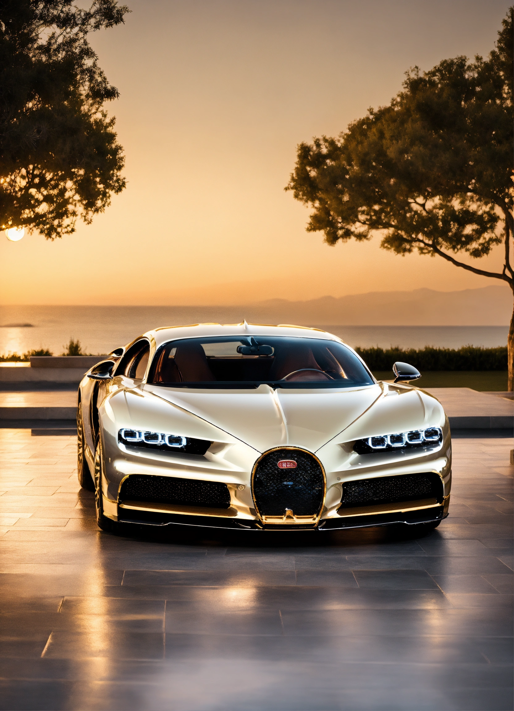 Lexica - 2023 Bugatti chiron with contemporary mansion white and Gold ...