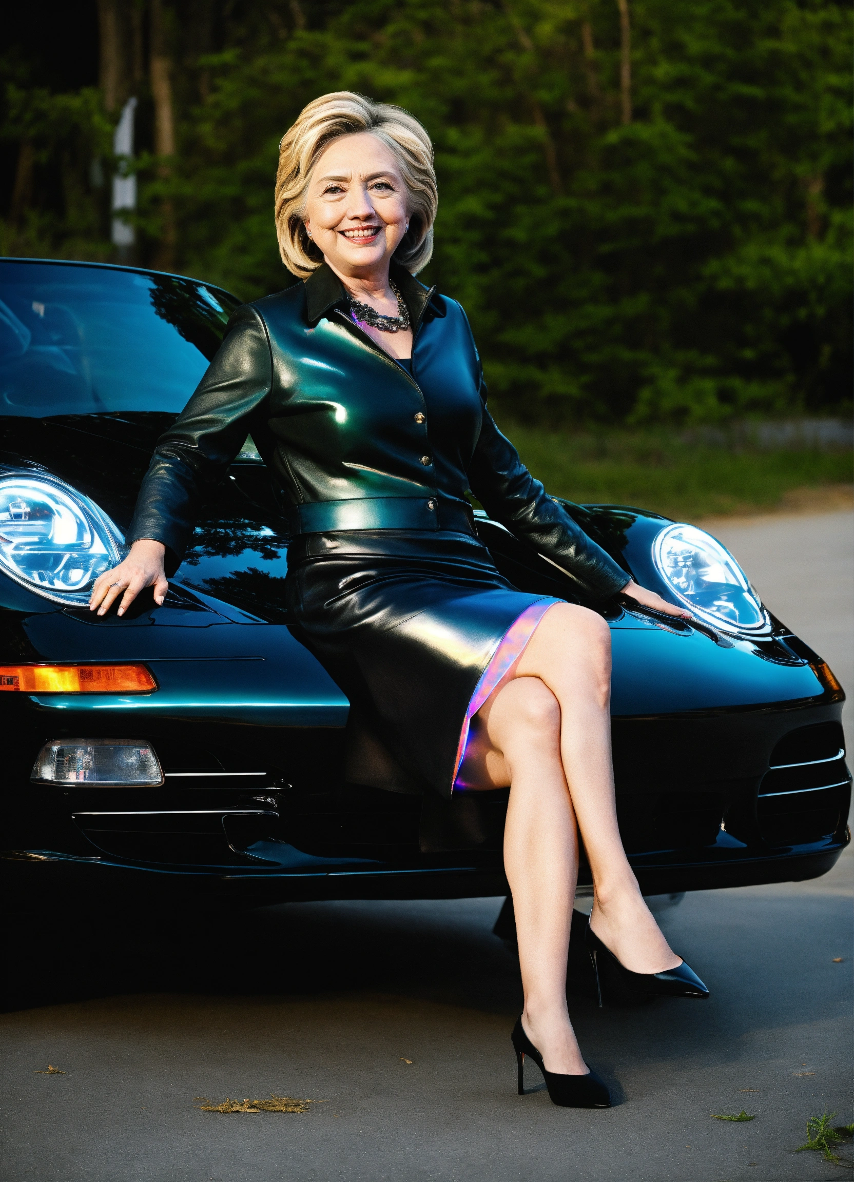 Lexica - Hillary clinton, witch, holographuc black leather skirt, next ...