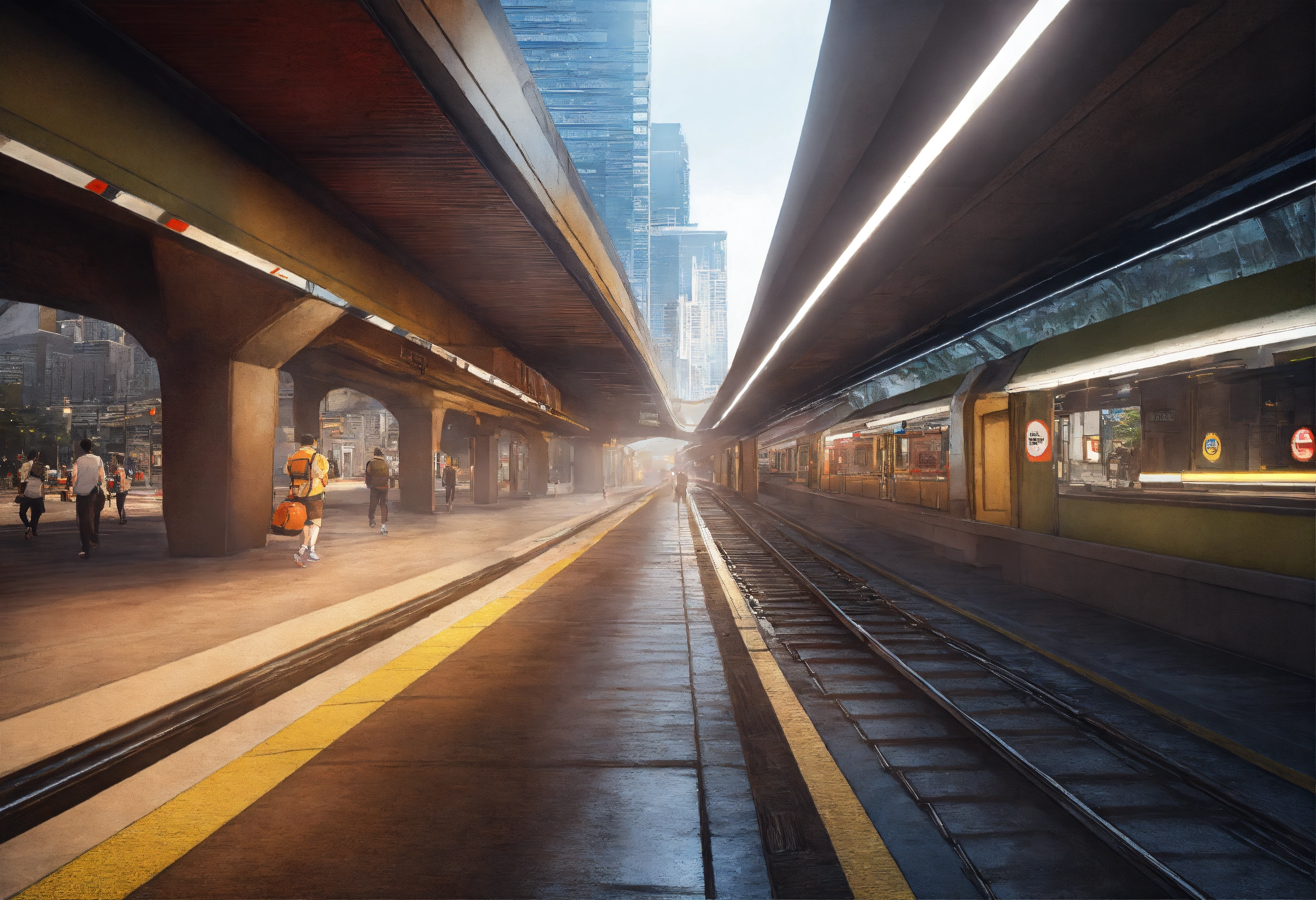 Lexica - High quality,quality8k,Near-future subway running through the city