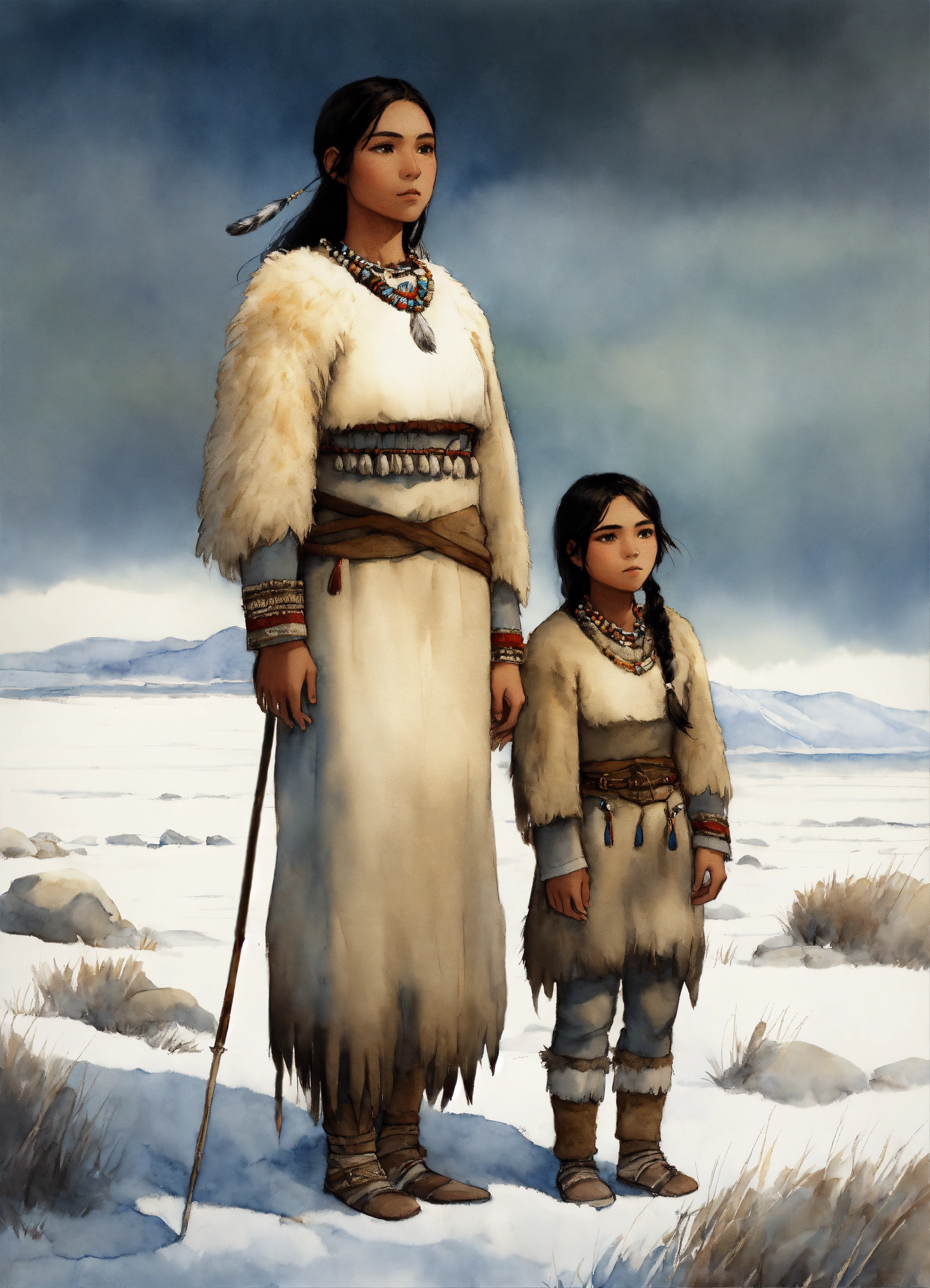 Lexica - Full body Illustration of an inuit woman, young, 18 years old ...