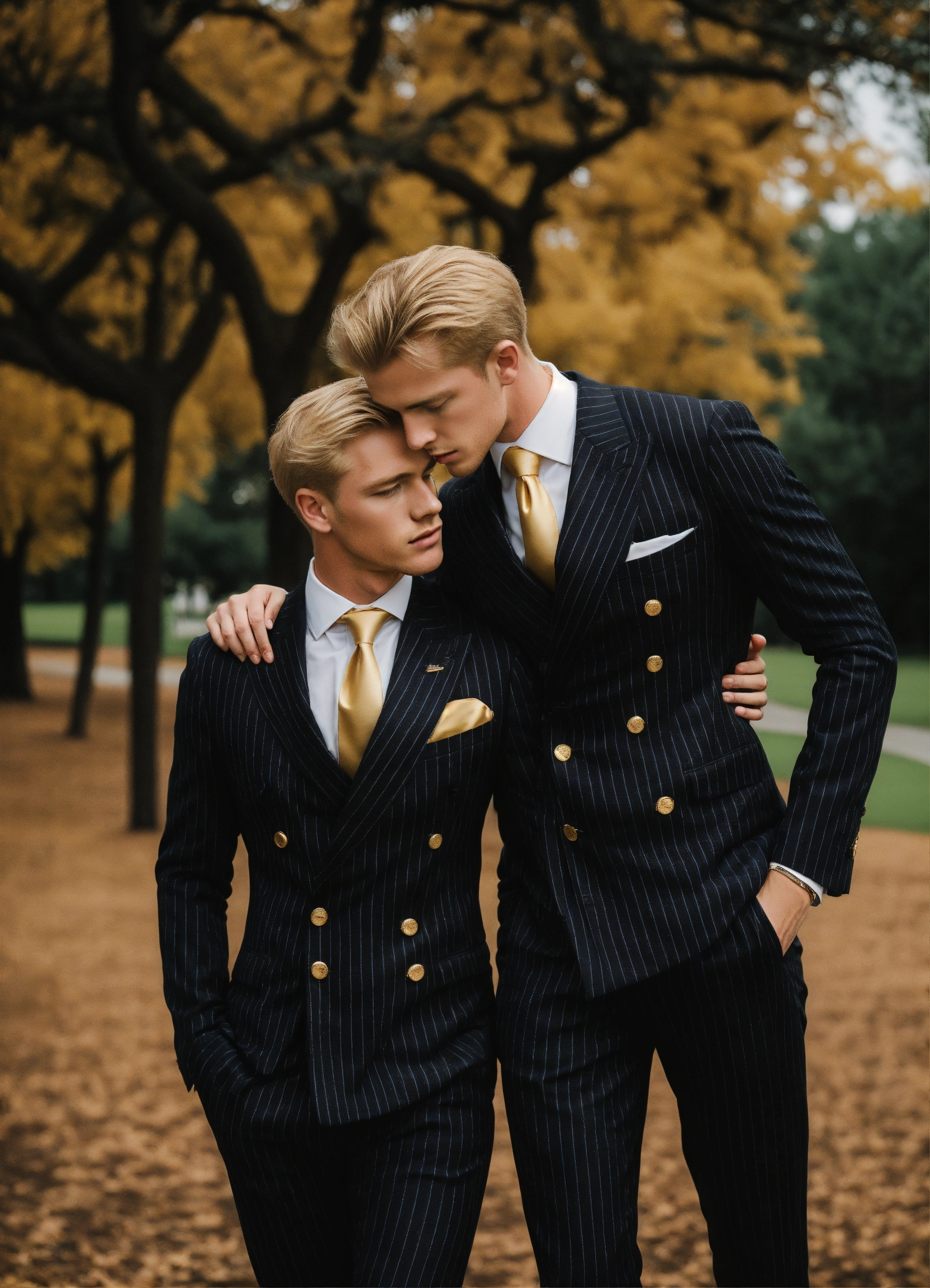 Lexica - Two blonde young gentlemen in black pinstripe double breasted ...