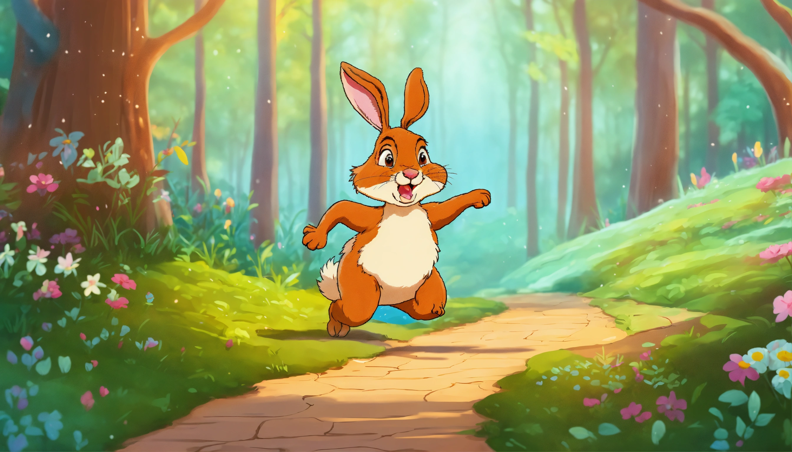 Lexica - Cartoon style upset crying hare is walking on the magical ...